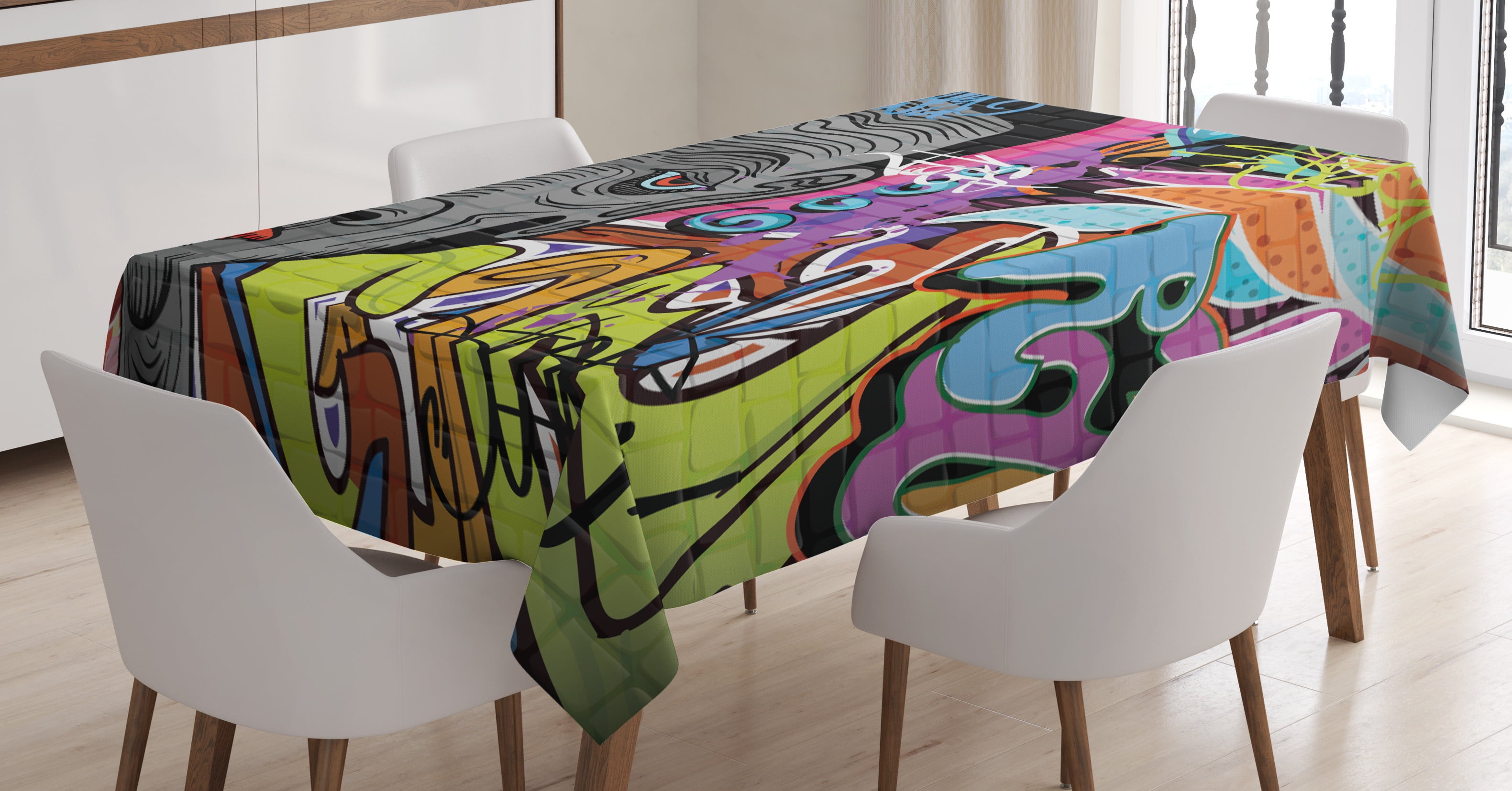 Ambesonne Urban Graffiti Tablecloth Rectangular Table Cover, Hip Hop ...