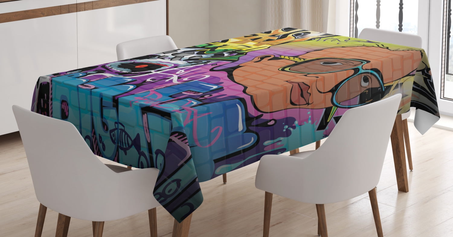 Ambesonne Urban Graffiti Tablecloth Rectangular Table Cover, Hip Hop ...