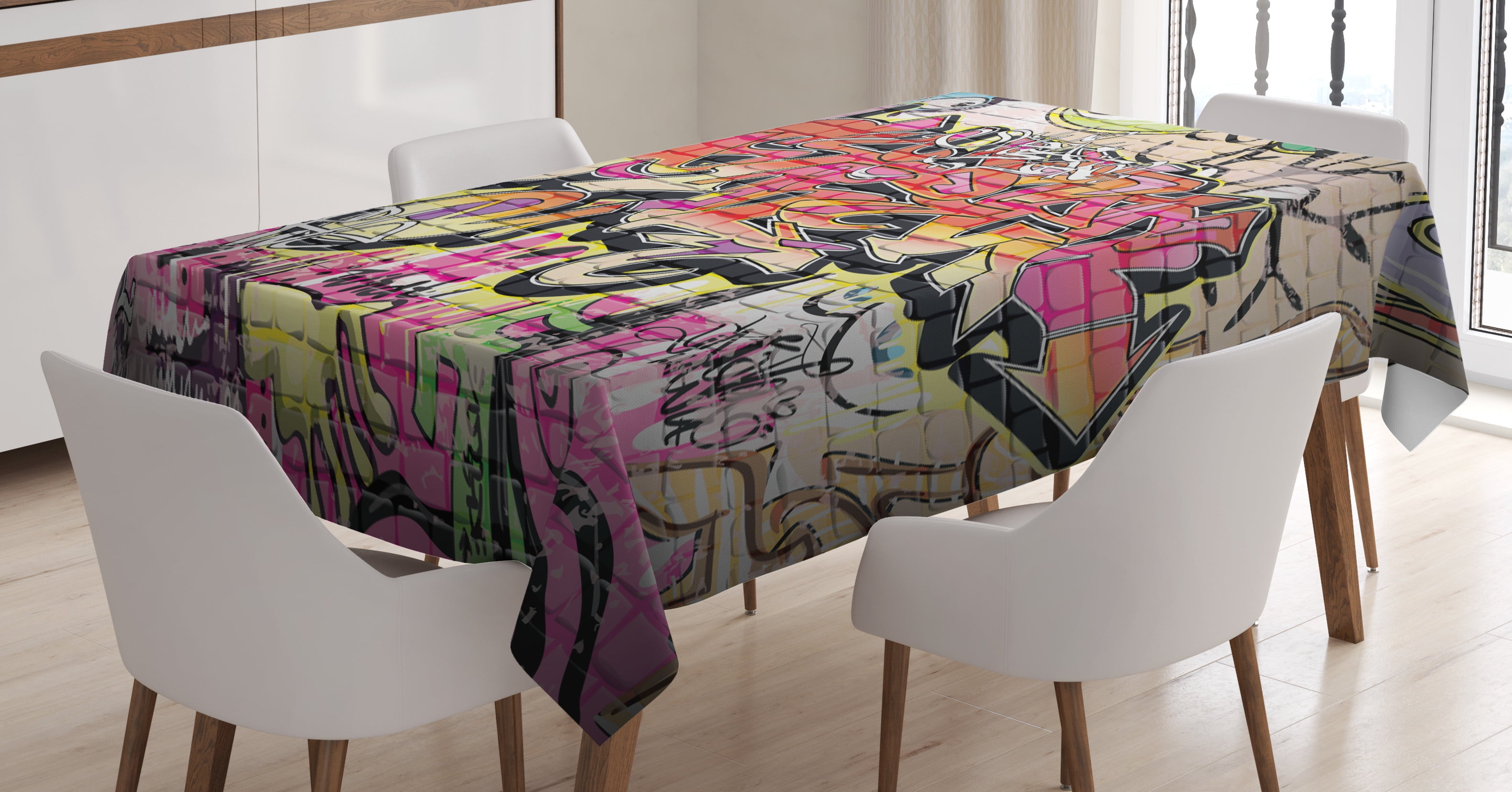 Ambesonne Urban Graffiti Tablecloth Rectangular Table Cover, Surreal ...