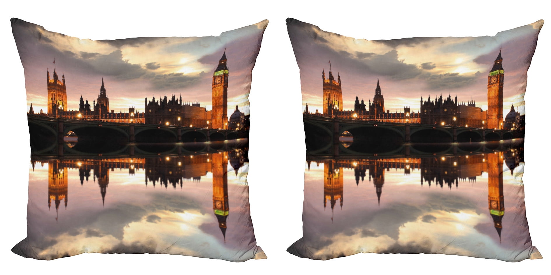 Ambesonne Urban Throw Pillow Cover 2 Pack, Surreal Evening Big Ben, 24 ...