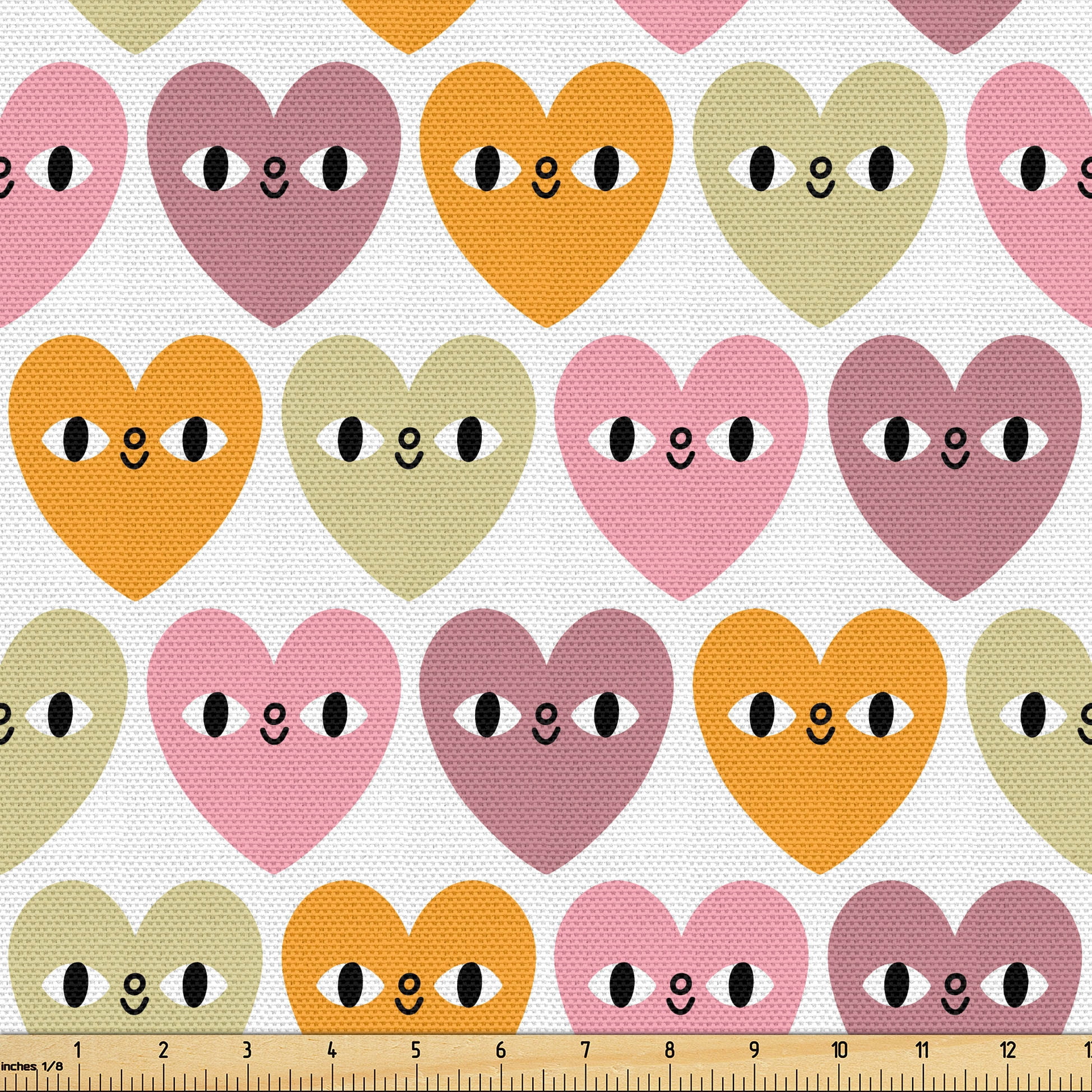 Ambesonne Valentine Fabric by the Yard Upholstery, Hearts with Eyes ...