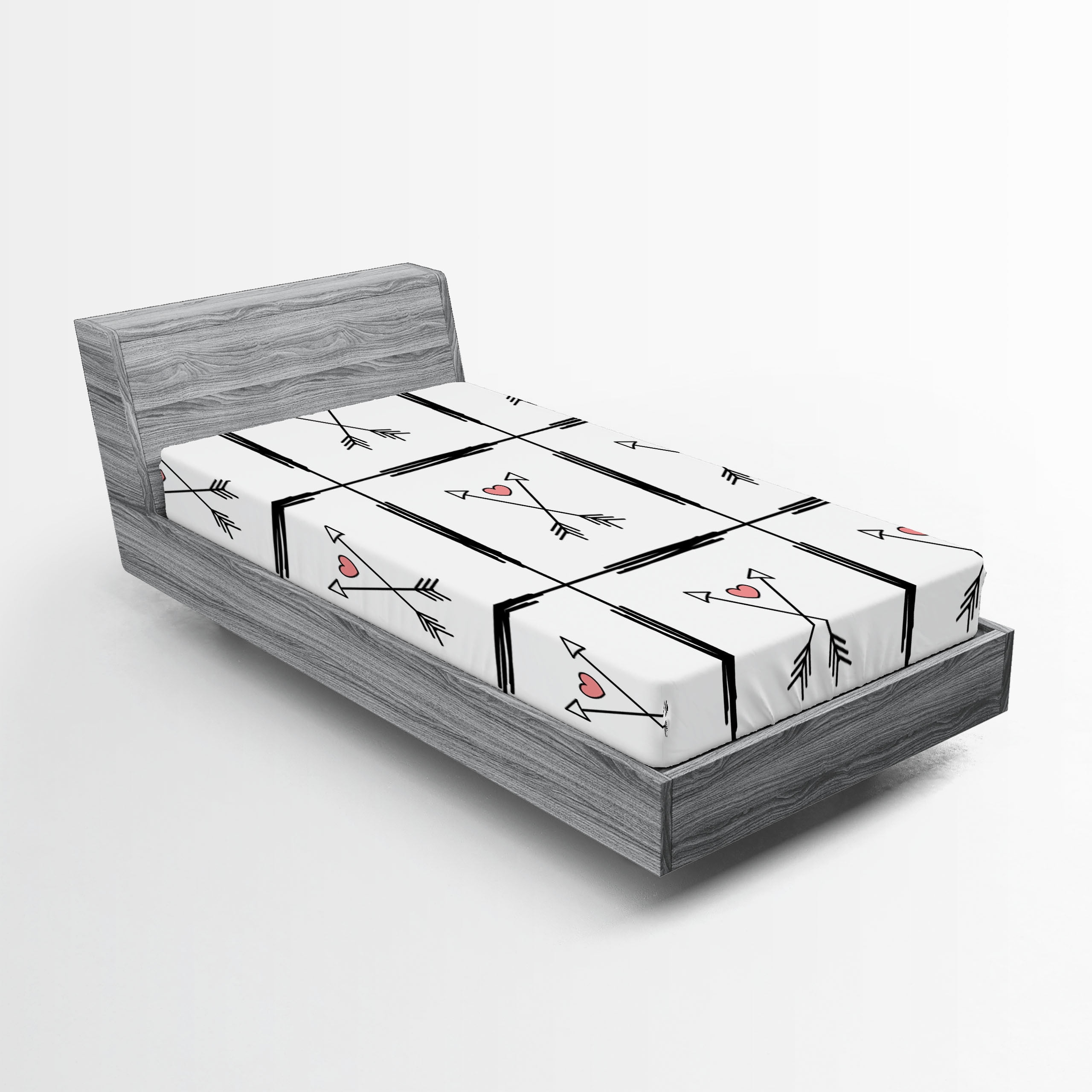 Ambesonne Valentine Fitted Sheet, Arrow Hearts Pattern, Twin XL Size ...