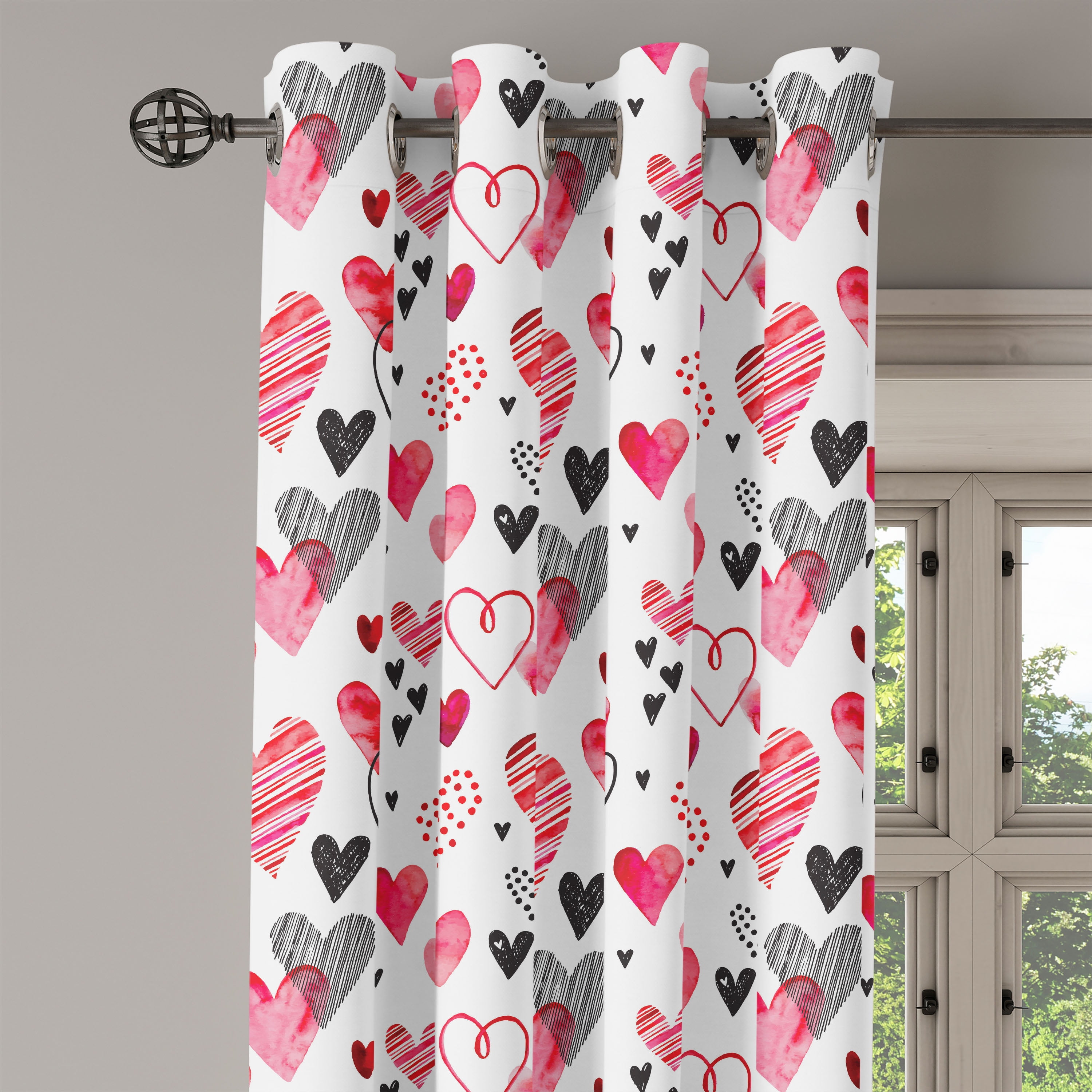 Ambesonne Valentine Grommet Curtain Single Panel, Various Heart Shapes ...