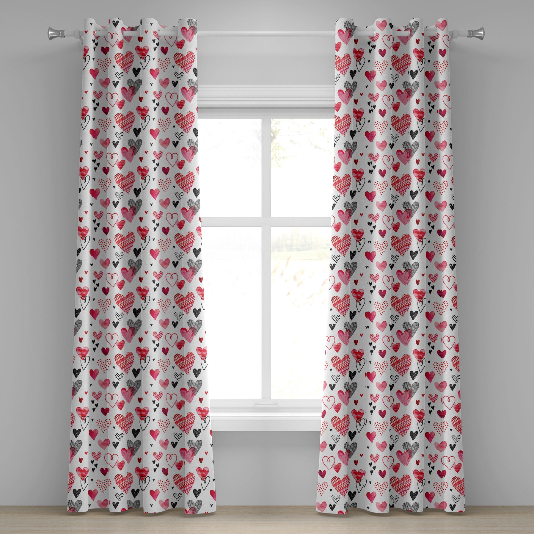Ambesonne Valentine Grommet Curtain, Various Heart Shapes, 50" x 120 ...