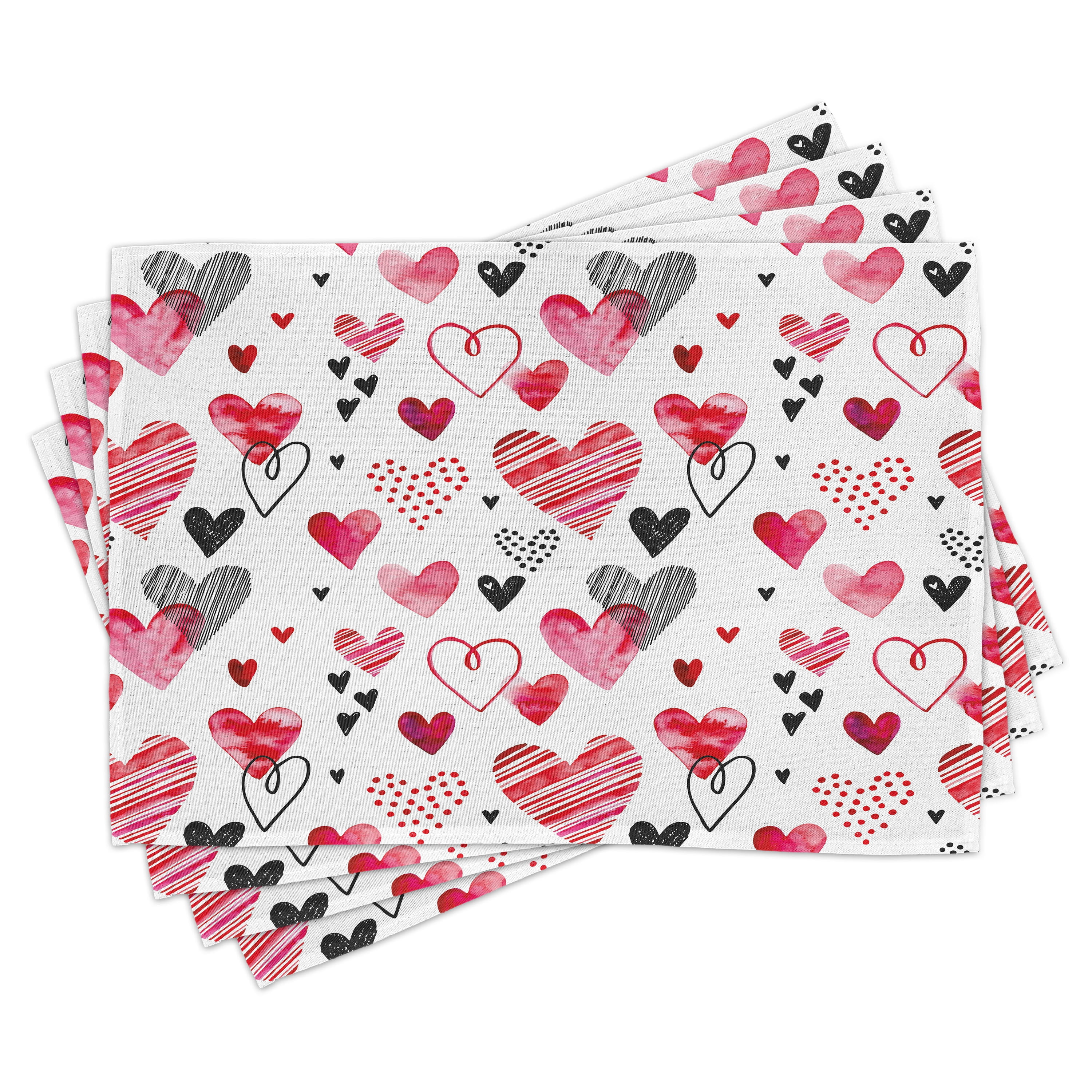 Ambesonne Valentine Place Mats Set of 4, Various Heart Shapes, Standard ...