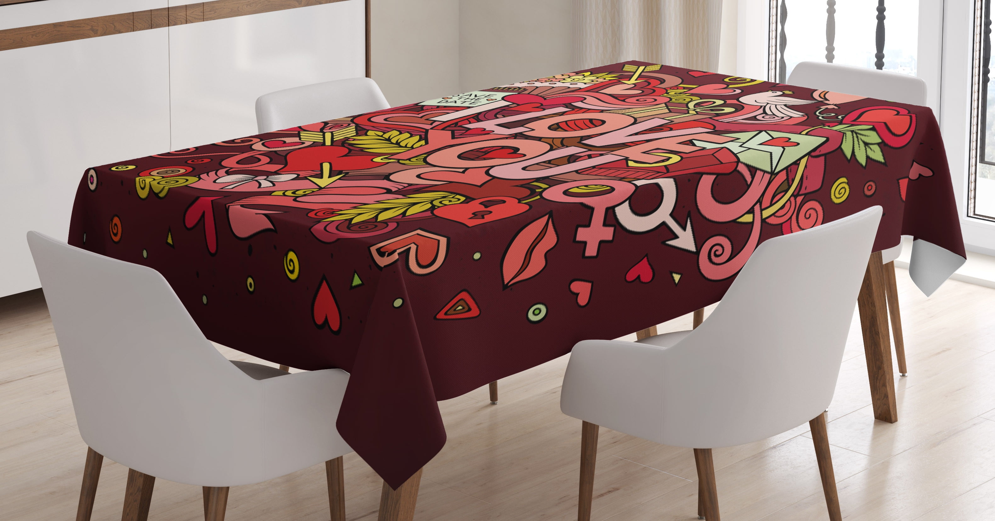 Ambesonne Valentine Tablecloth Rectangular Table Cover, Funky Hearts ...