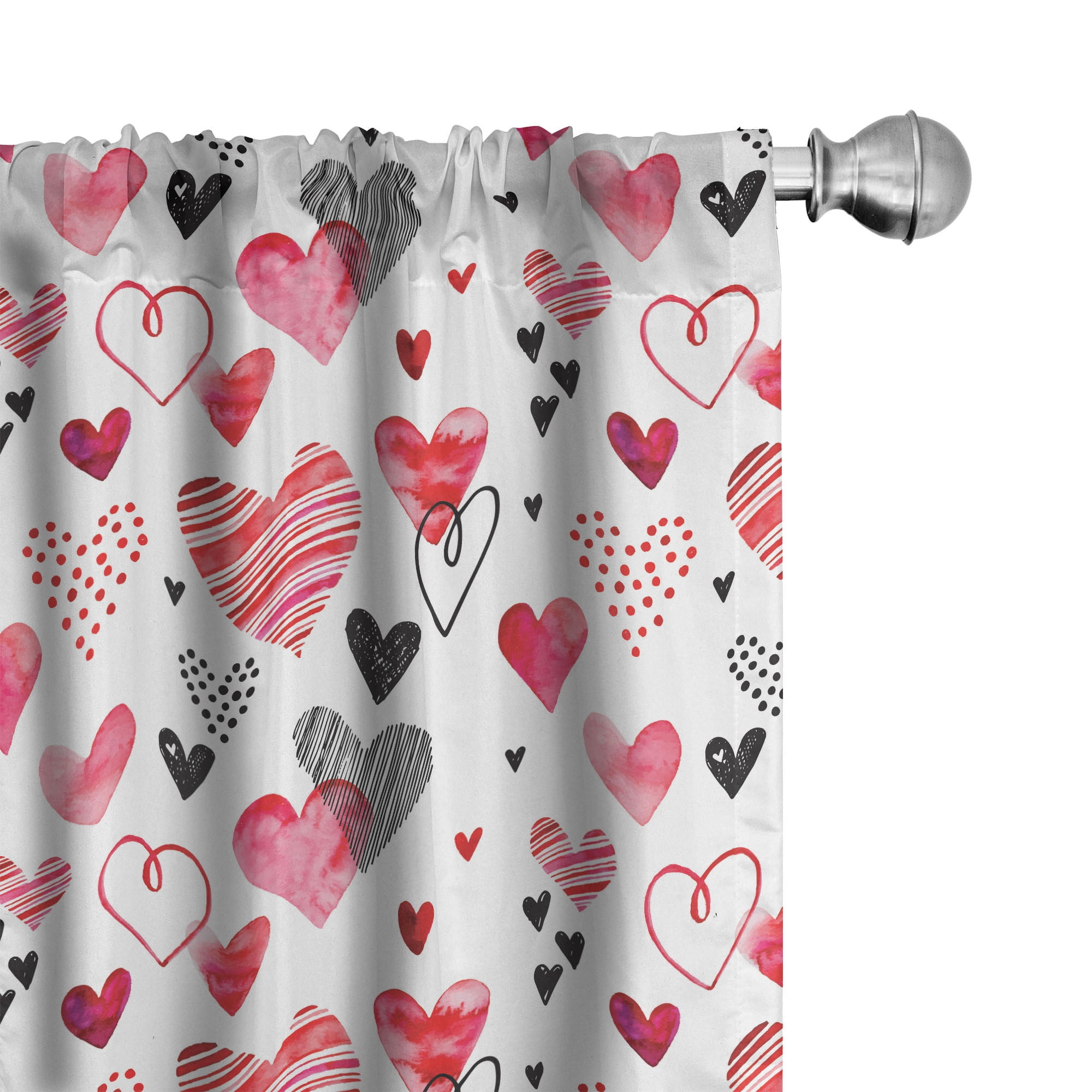 Ambesonne Valentines Curtains, Doodle Heart Designs, Pair of 28"x63 ...