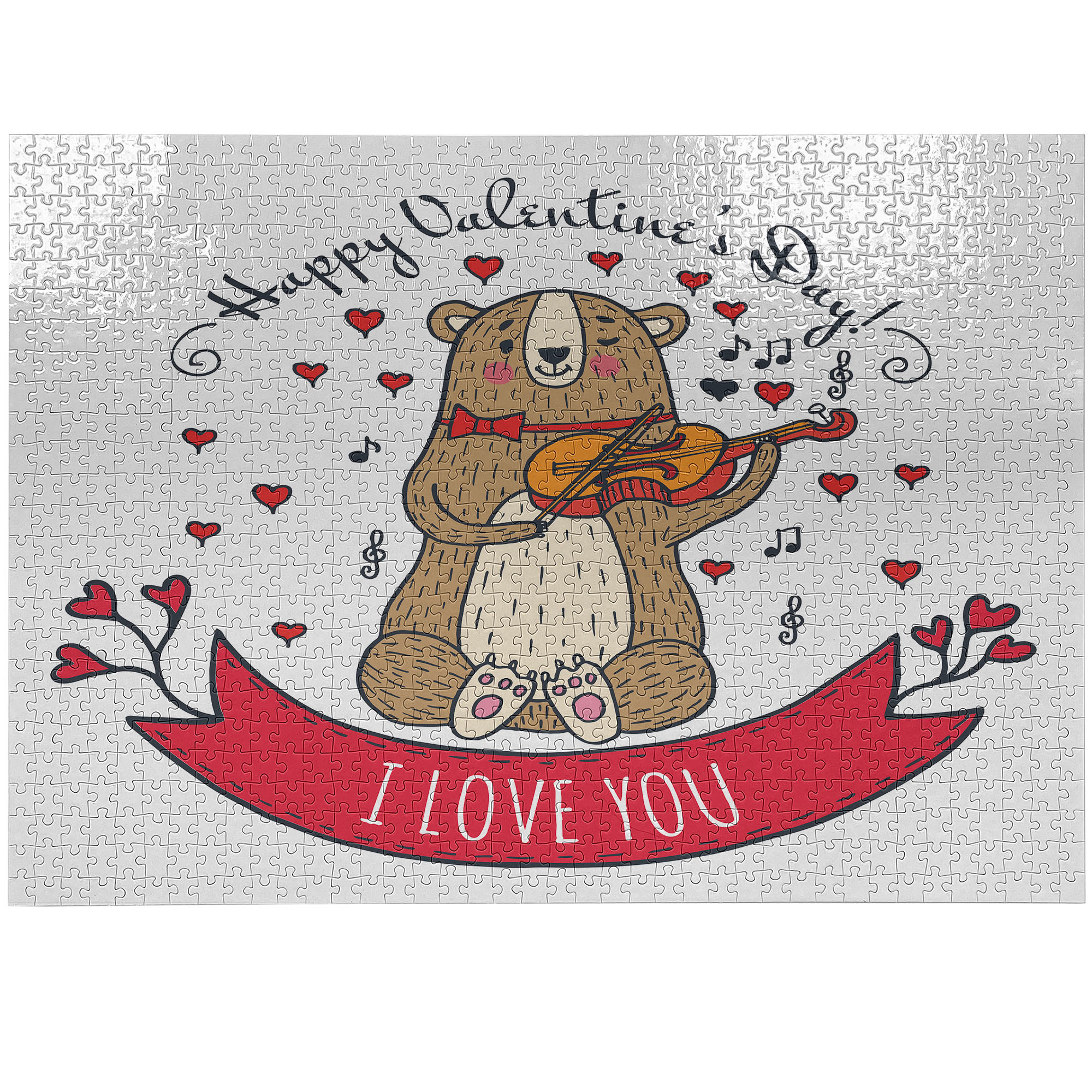 Ambesonne Valentines Day Jigsaw Puzzle, Bear and Violin, Heirloom ...