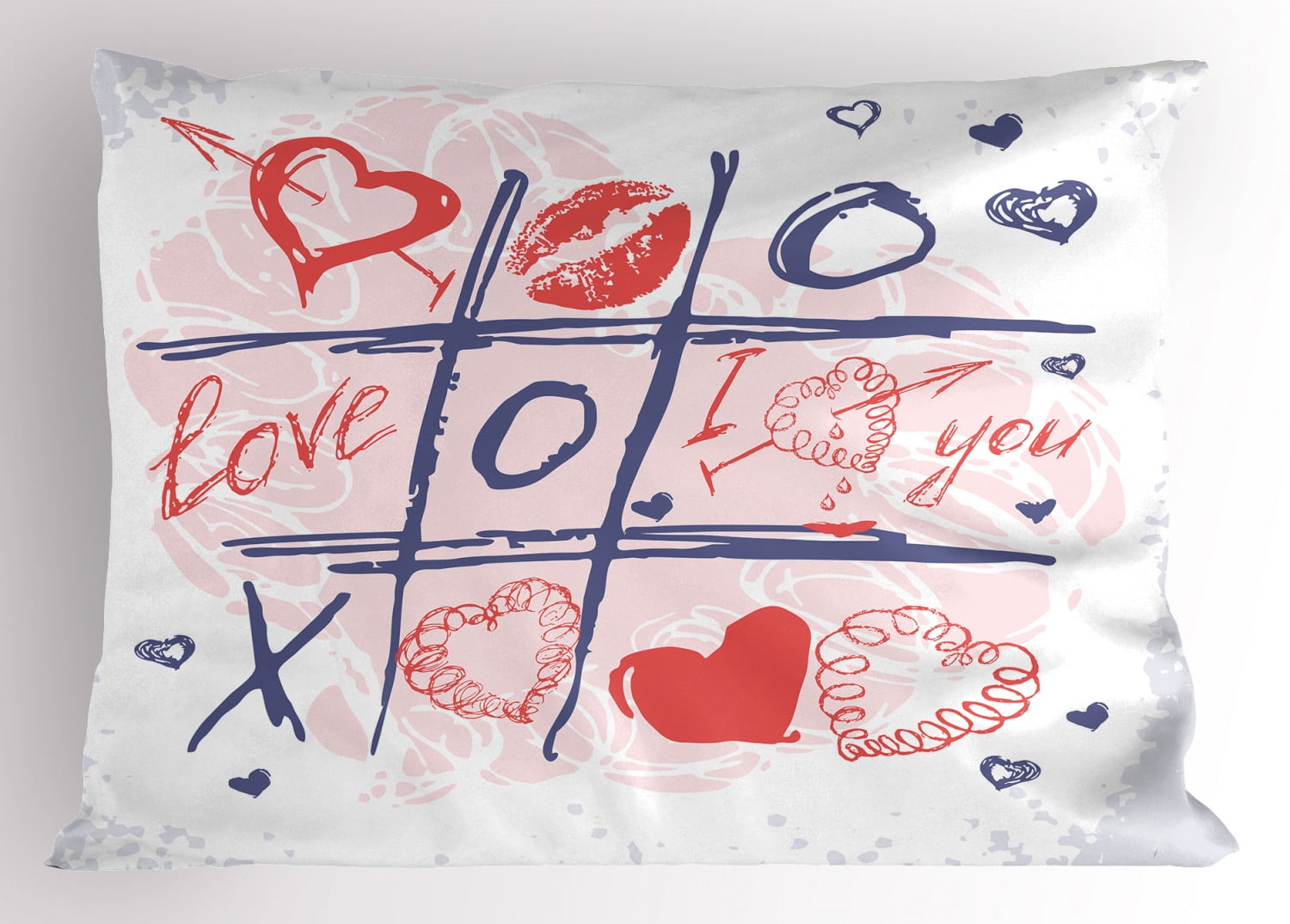 Ambesonne Valentines Day Pillow Sham, Xoxo Game with Lips, 26" X 20 ...