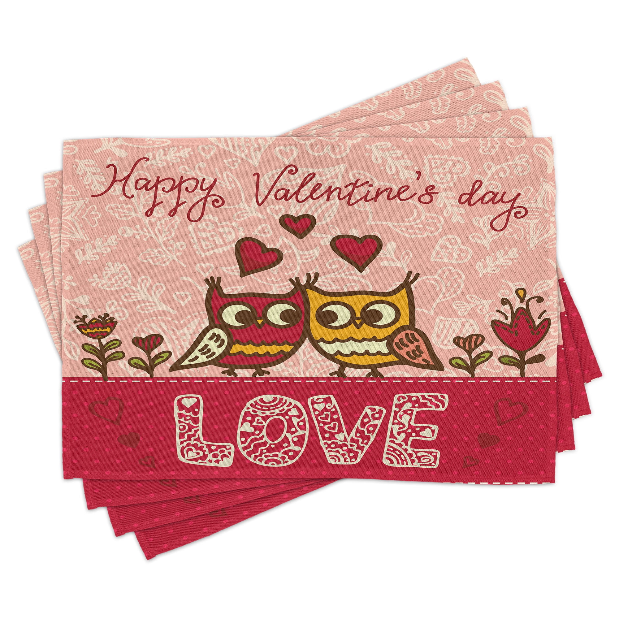 Ambesonne Valentines Day Place Mats Set of 4, Owls Love Heart, Standard ...