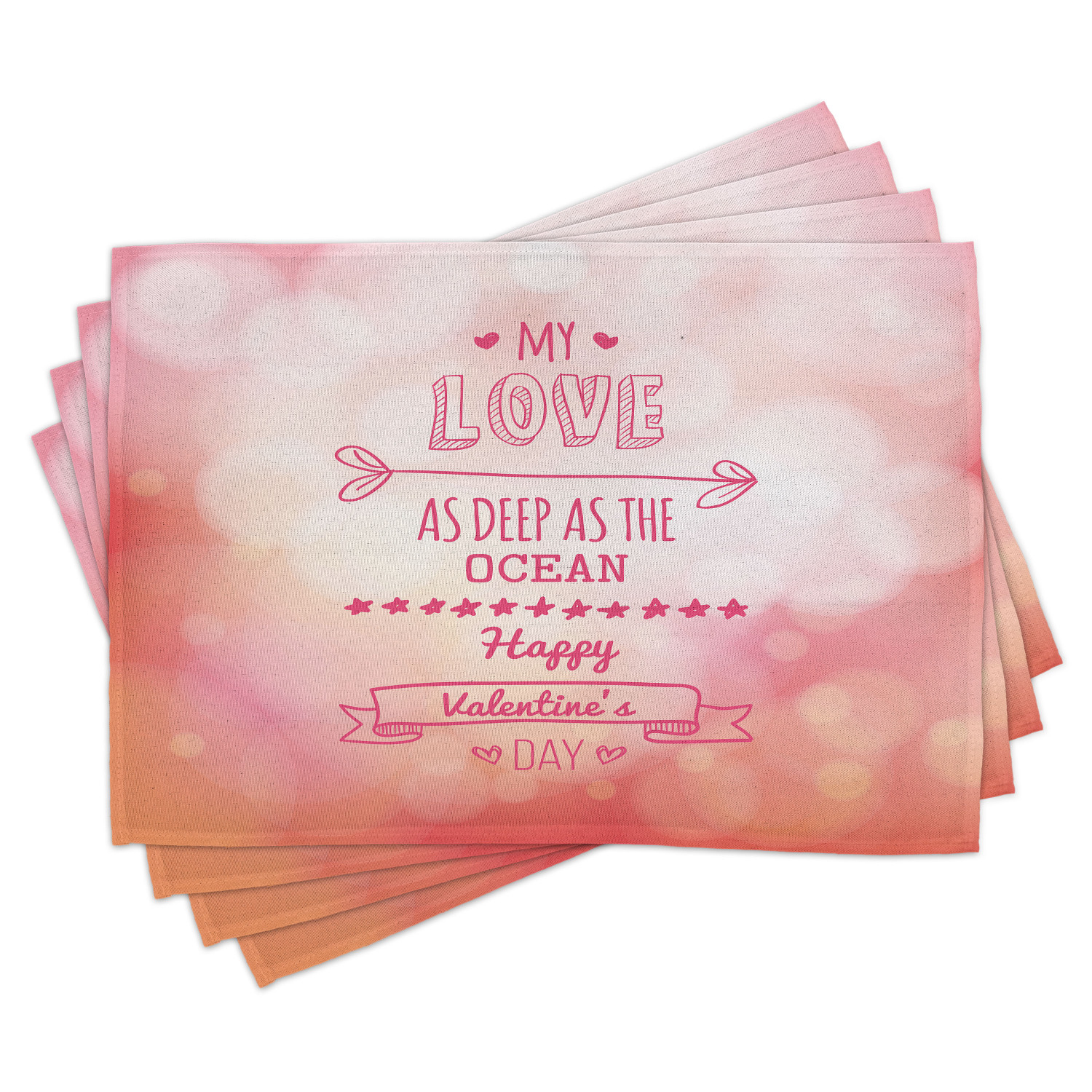 Ambesonne Valentines Day Place Mats Set of 4, Pink Love Story, Standard ...