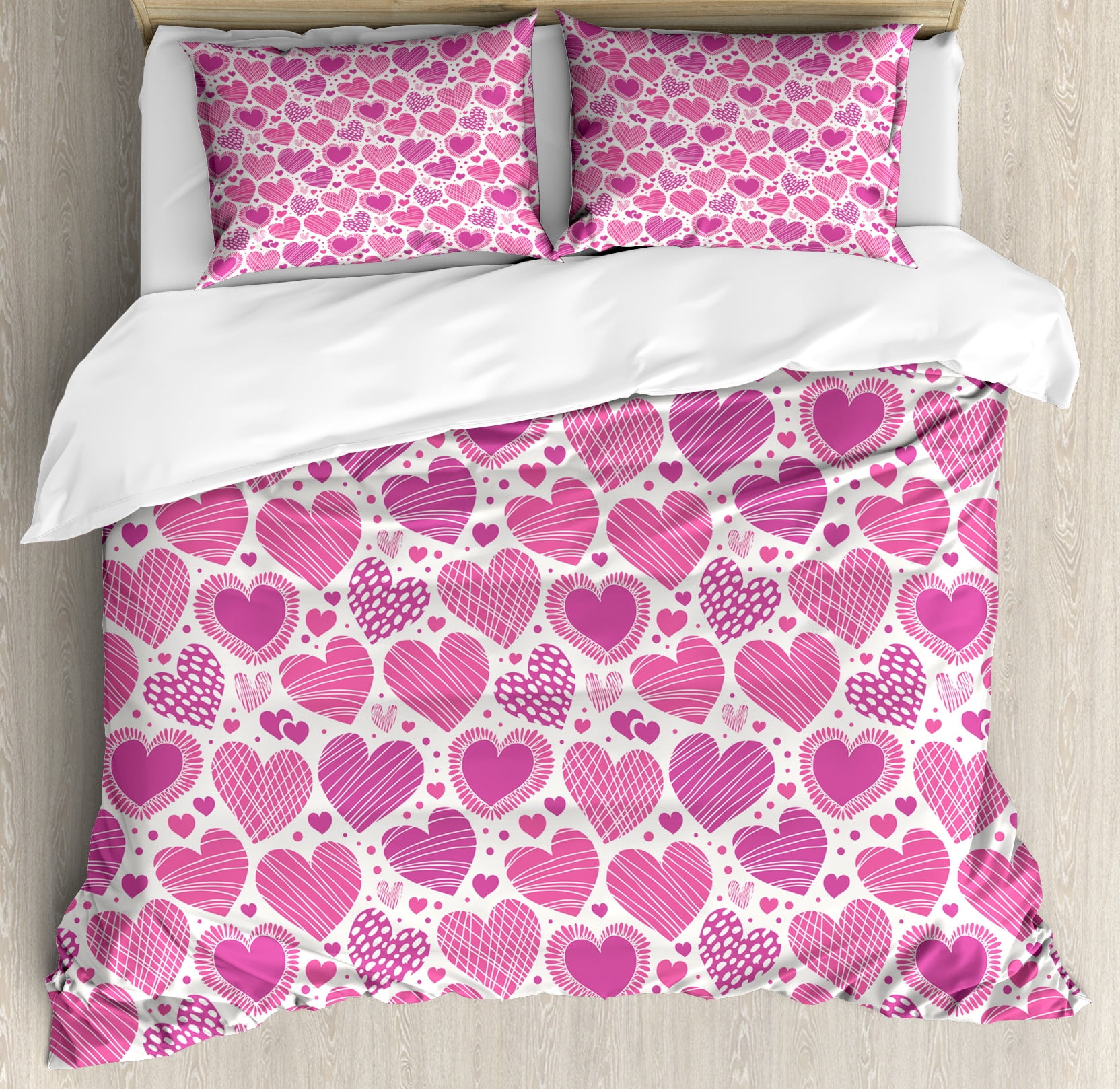Ambesonne King Duvet Cover Set, Romantic Pink Motifs, 100% Brushed ...