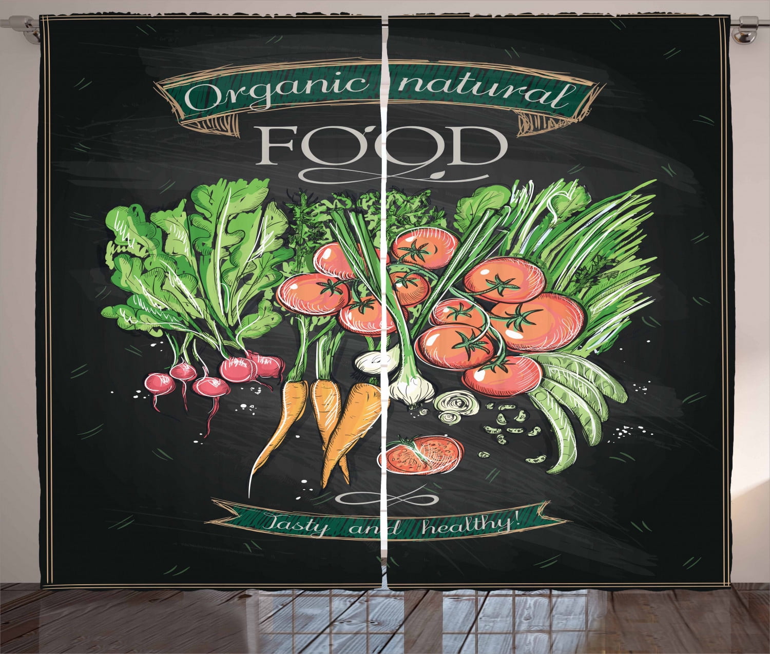 Ambesonne Vegetable Curtains 2 Panel Set, Chalkboard Food Veggies, 108 ...