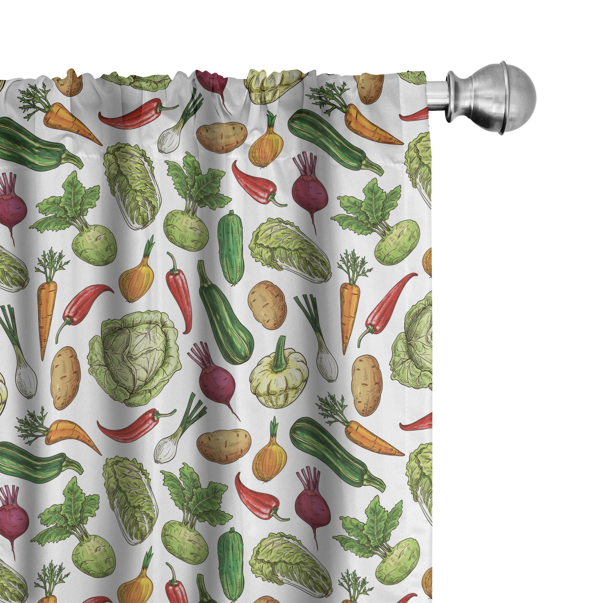 Ambesonne Vegetables Curtains, Detailed Colored Foods, Pair of 28"x84 ...