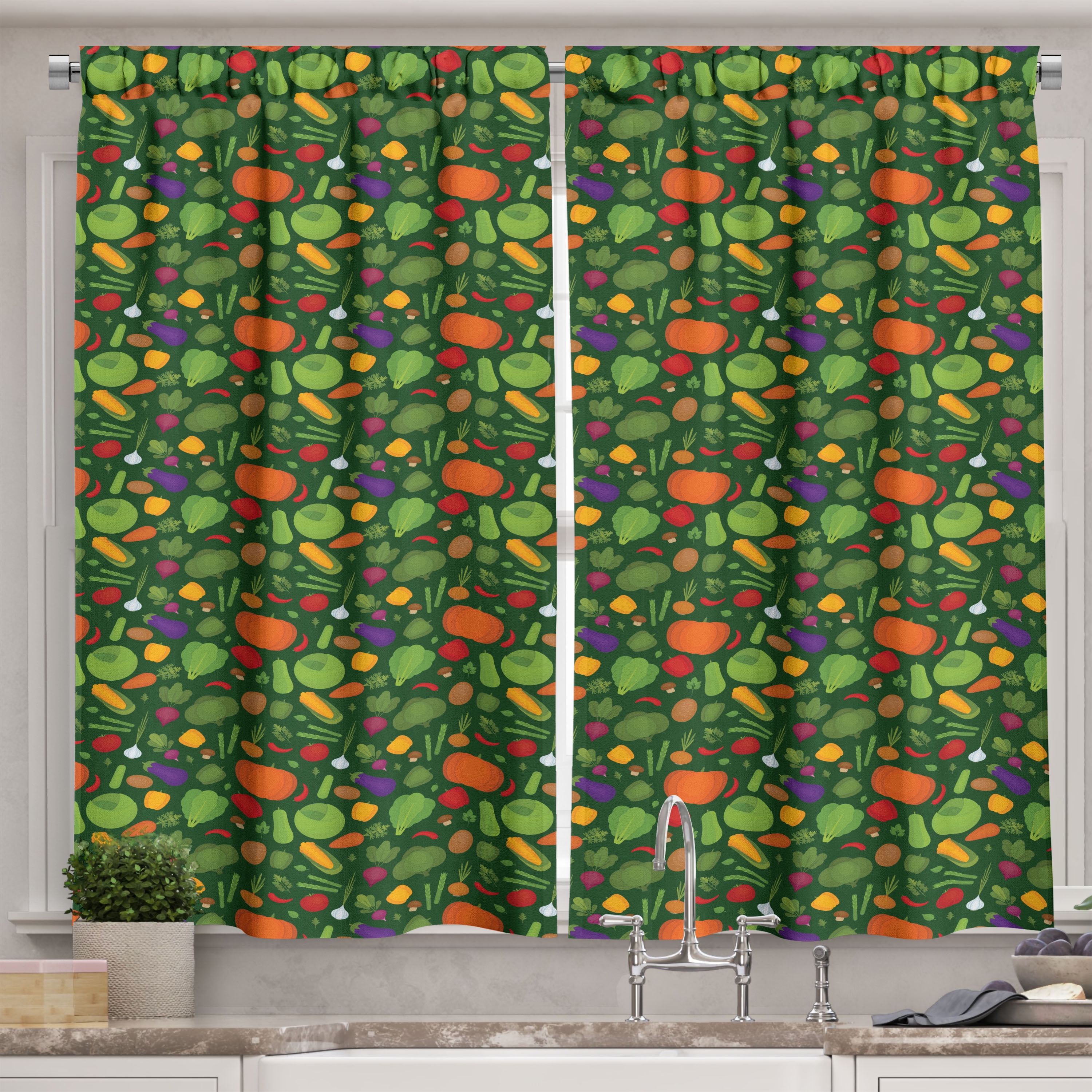 Ambesonne Vegetables Kitchen Curtains, Organic Healthy Food, 55"x39 ...
