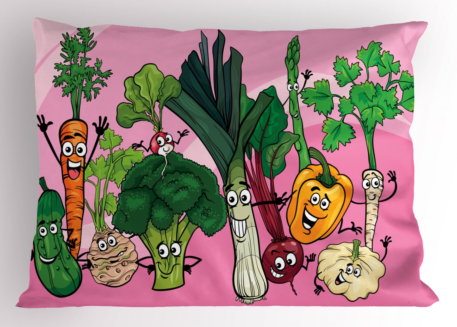 Ambesonne Vegetables Pillow Sham, Happy Healthy Food Image, 36" X 20 ...