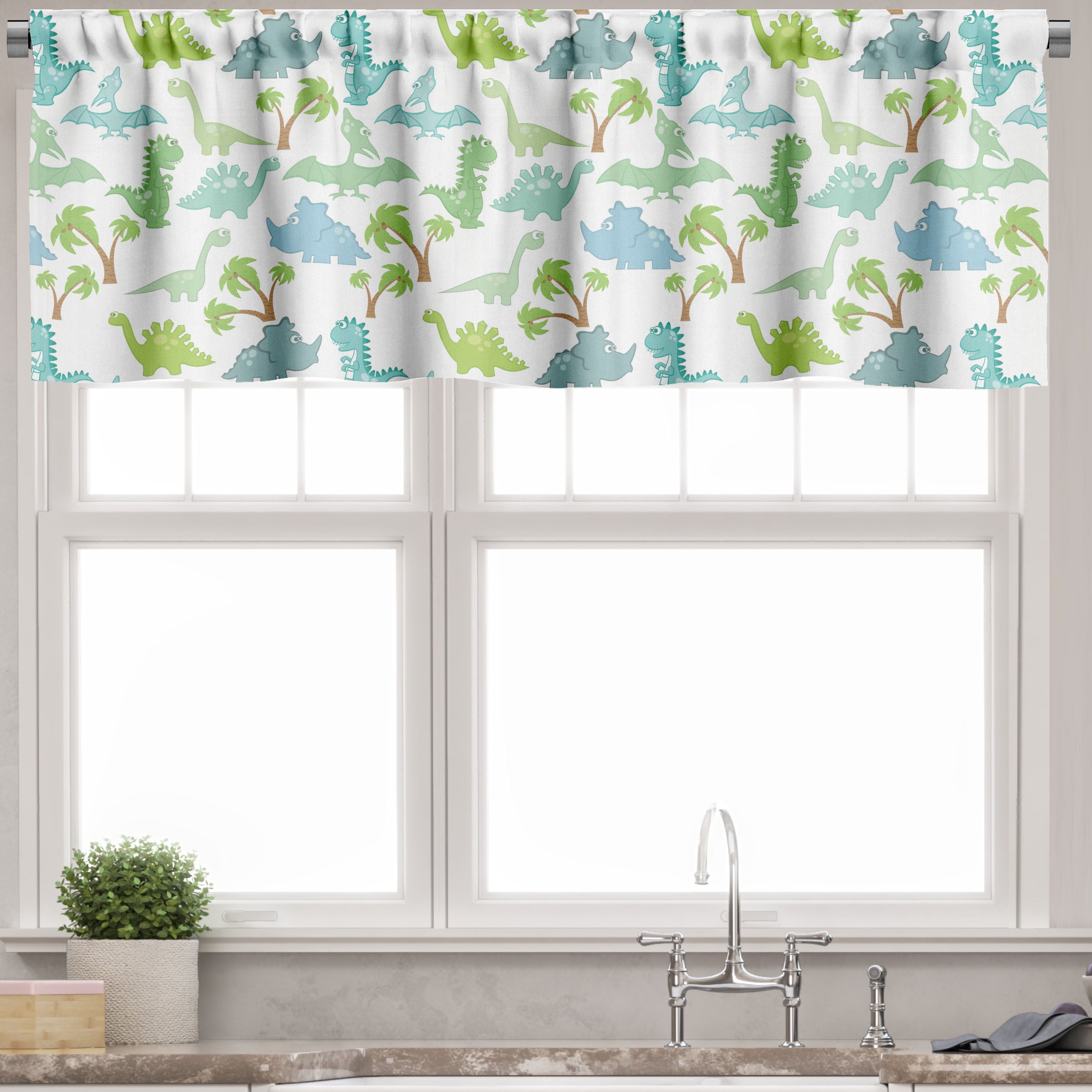 Ambesonne Velociraptor Window Valance, Dinosaurs Cartoon, 54" X 18 ...