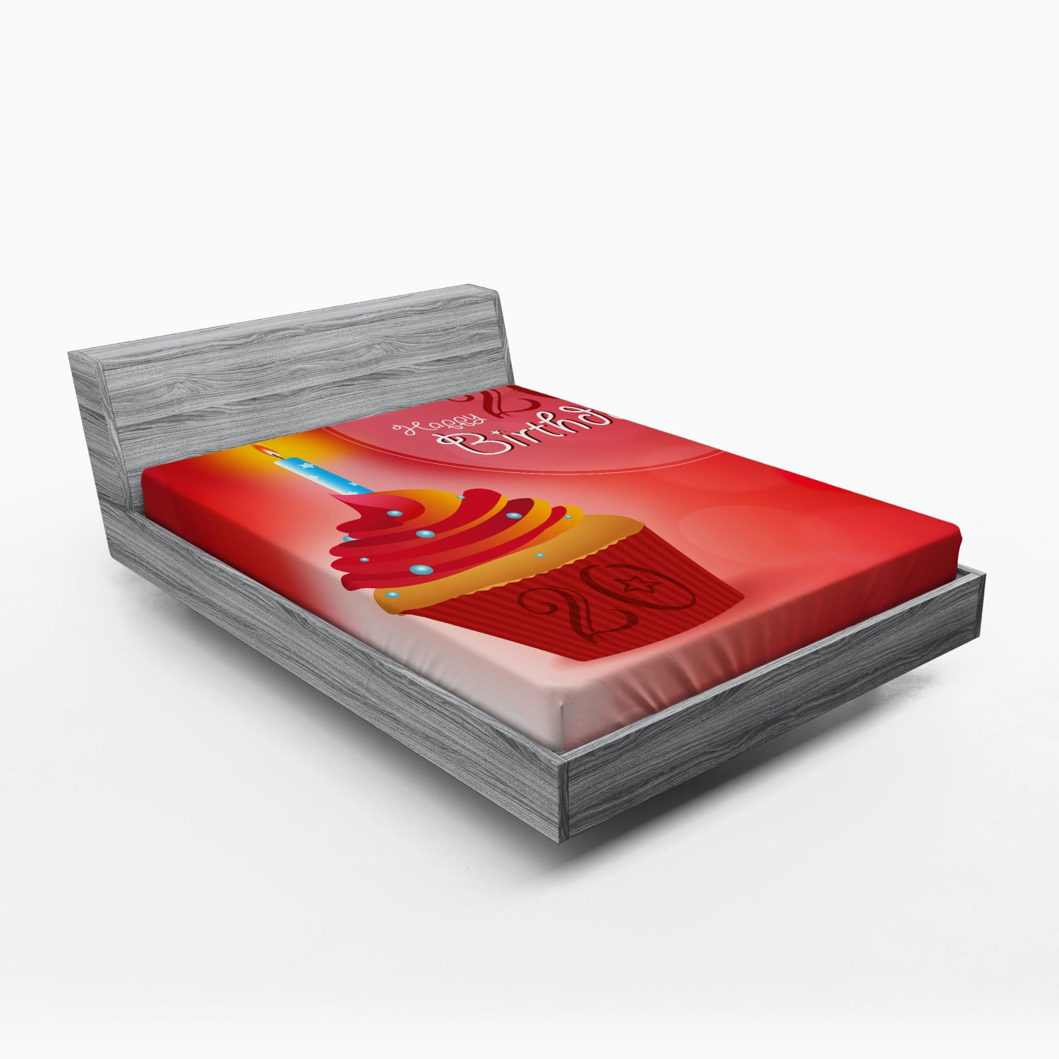 Ambesonne Vemilion Fitted Sheet, Cupcake with Beams, Queen Size ...