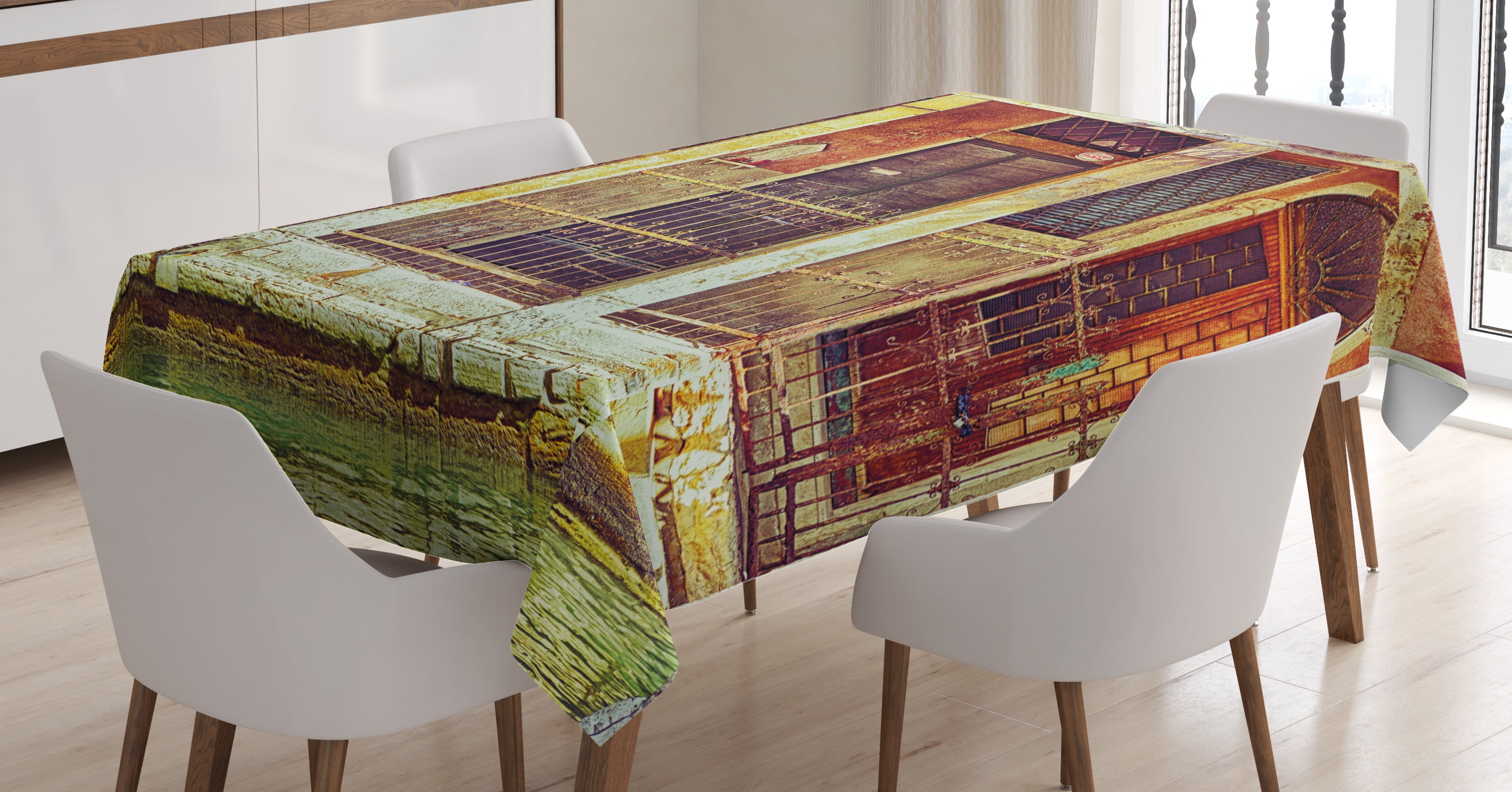 Ambesonne Venice Tablecloth Rectangular Table Cover, Aged Italian ...