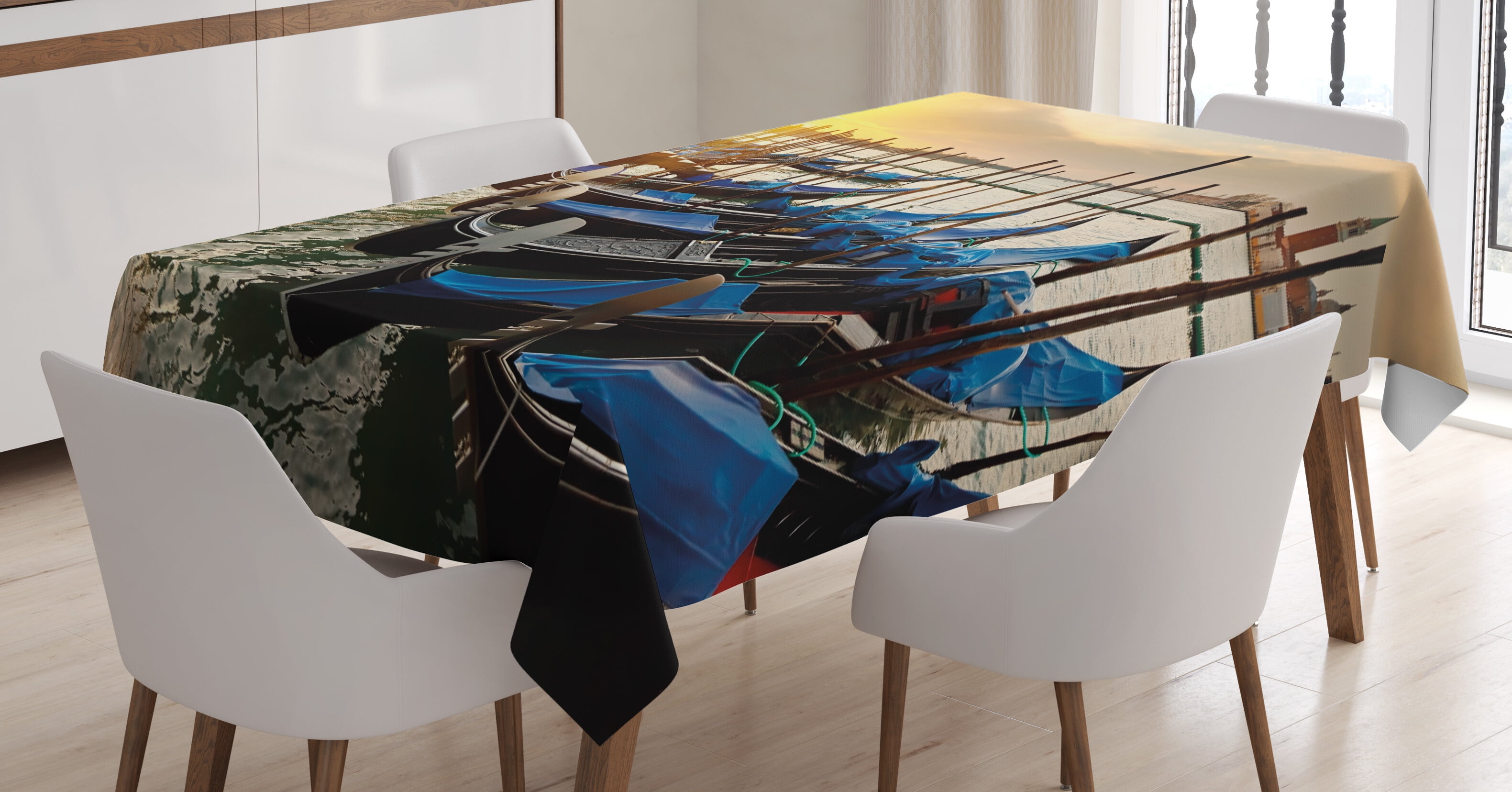 Ambesonne Venice Tablecloth Rectangular Table Cover, Gondolas Line on ...