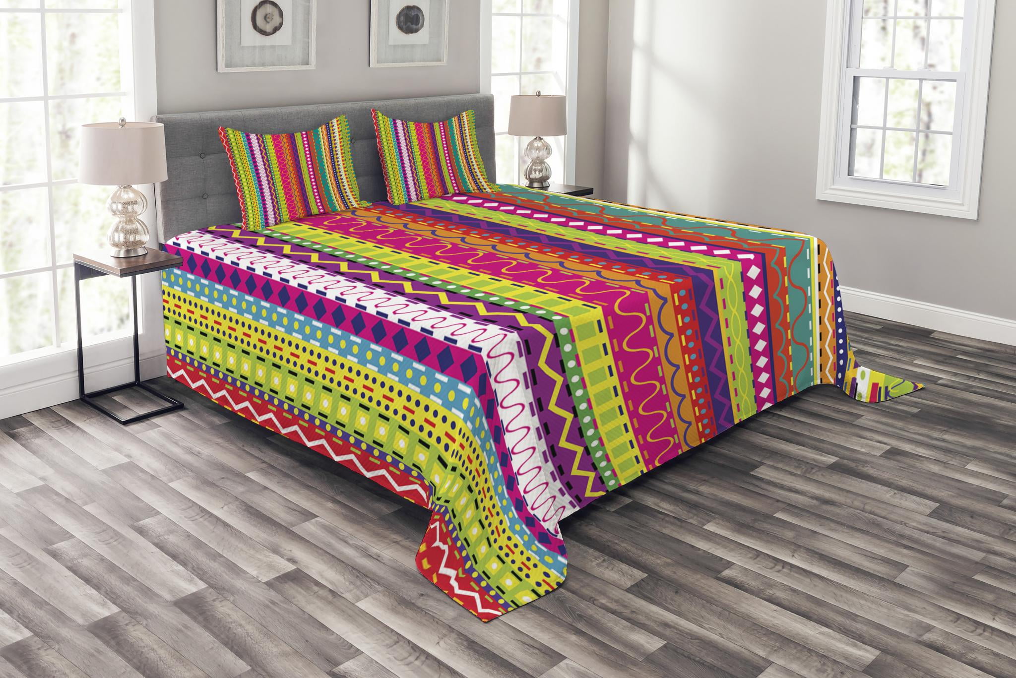 Ambesonne Verctical Quilted Bedspread Set 3 Pcs, Vintage Forms, Queen ...