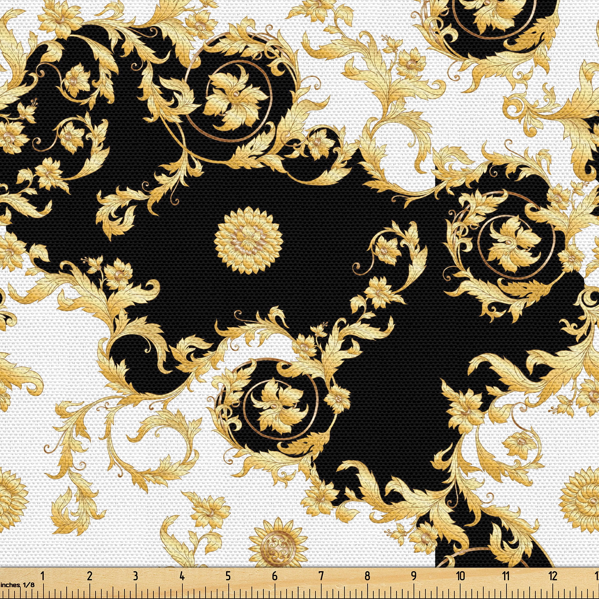 Ambesonne Victorian Fabric by the Yard Upholstery, Baroque Curlicue ...