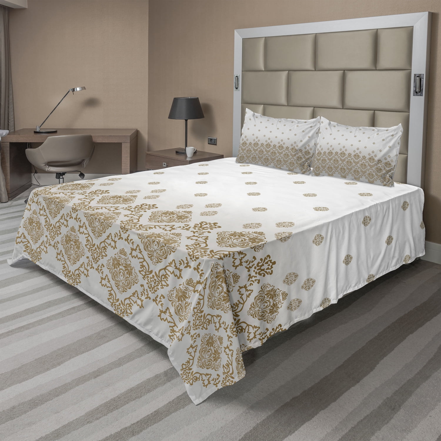 Ambesonne Victorian Fitted & Top Sheet Set with Shams, Vintage Romantic ...