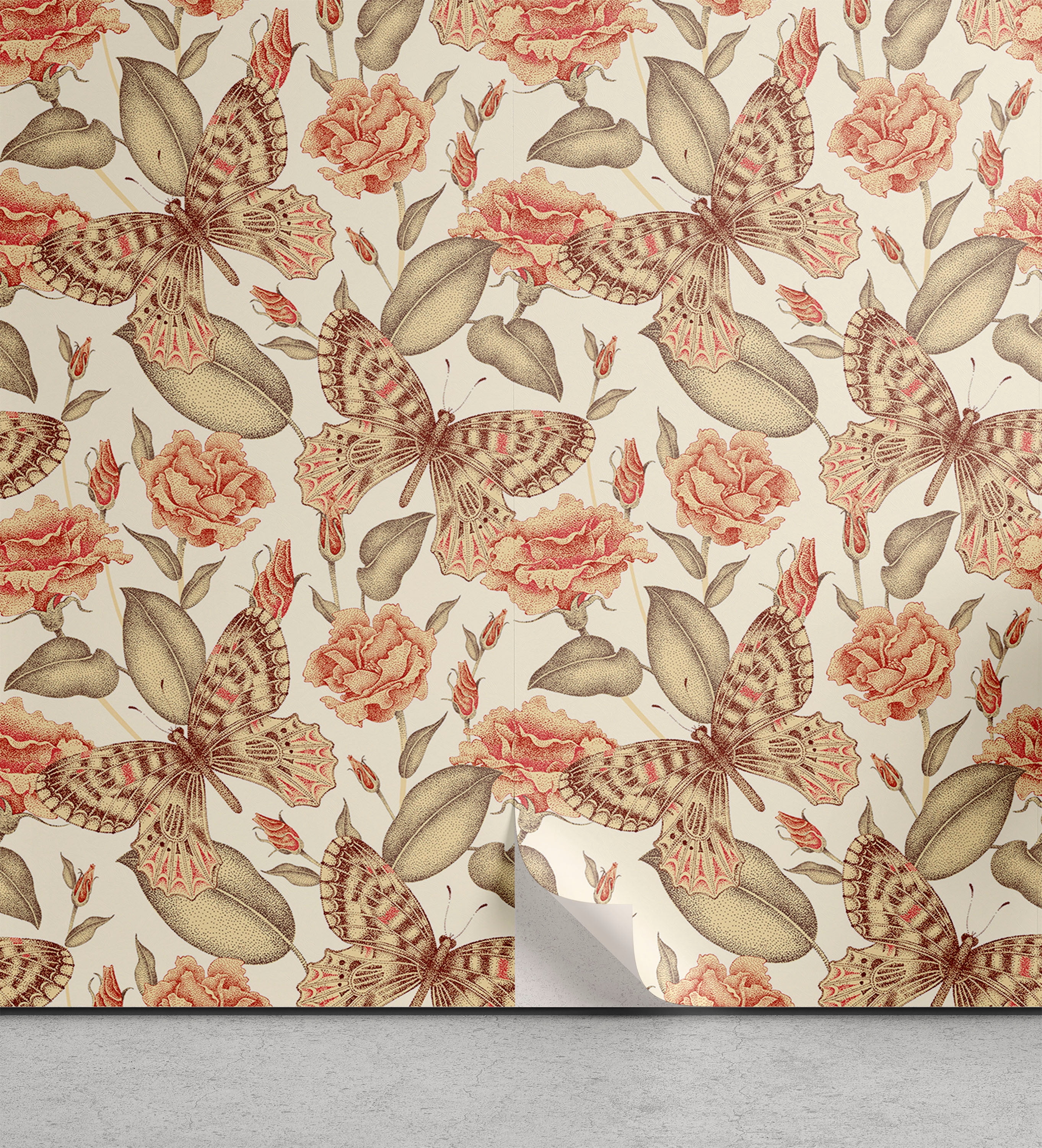 Ambesonne Victorian Peel & Stick Wallpaper for Home, Butterfly Rose ...