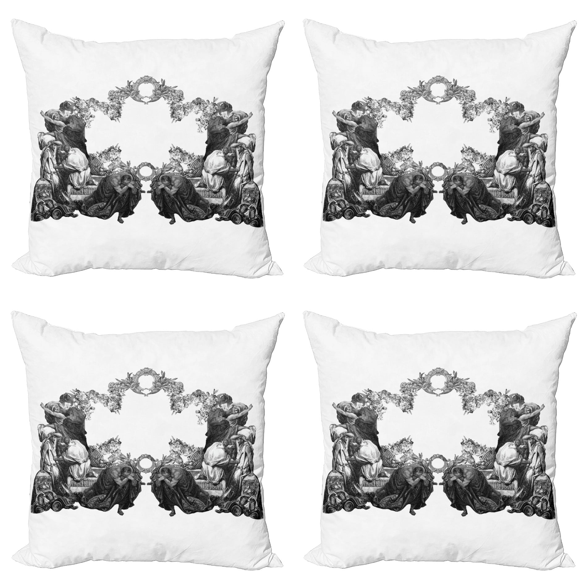 Ambesonne Victorian Throw Pillow Cover 4 Pack, Antique Floral Arch, 18 ...