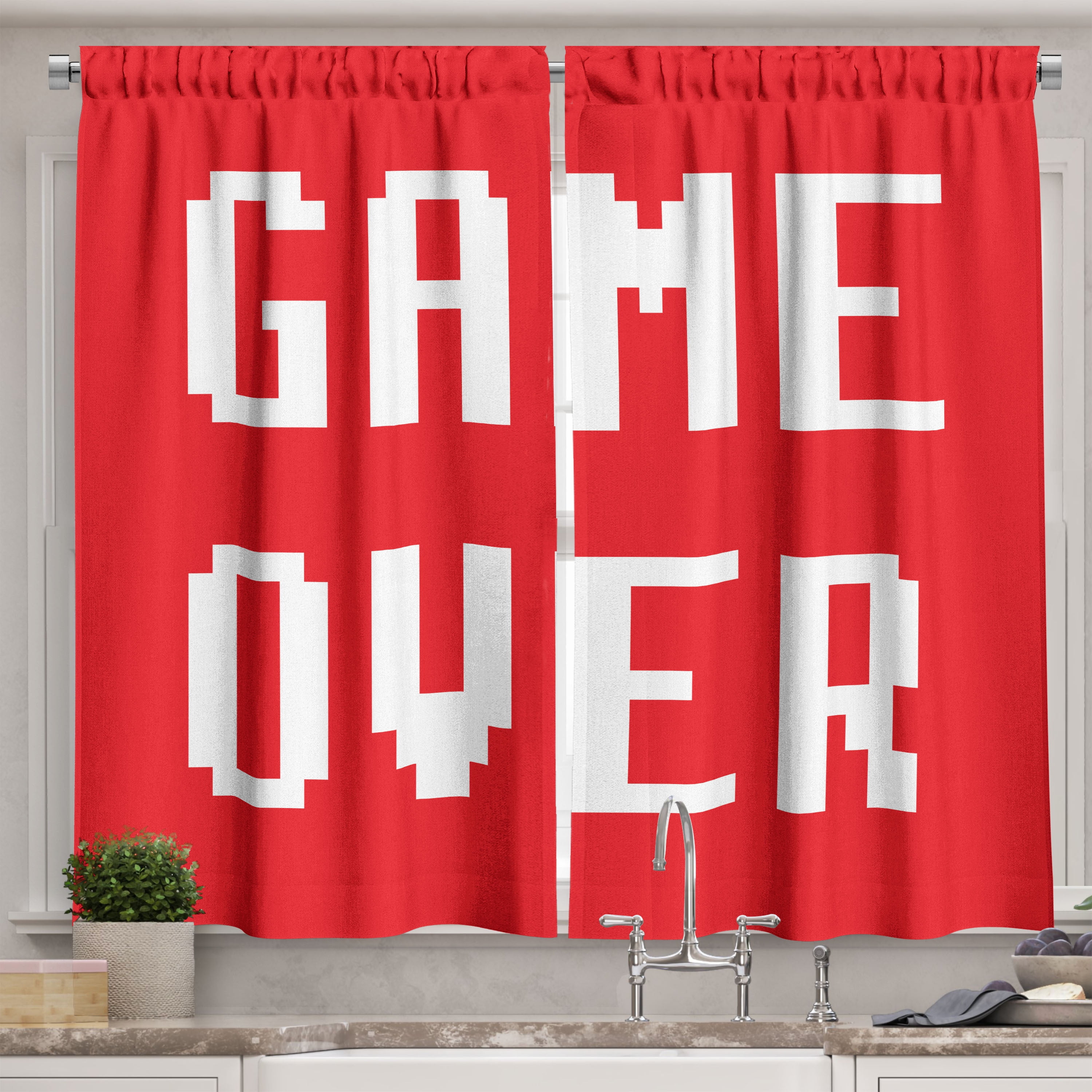 Ambesonne Video Game Kitchen Curtains, Game Over Lettering Art, 55"x36 ...