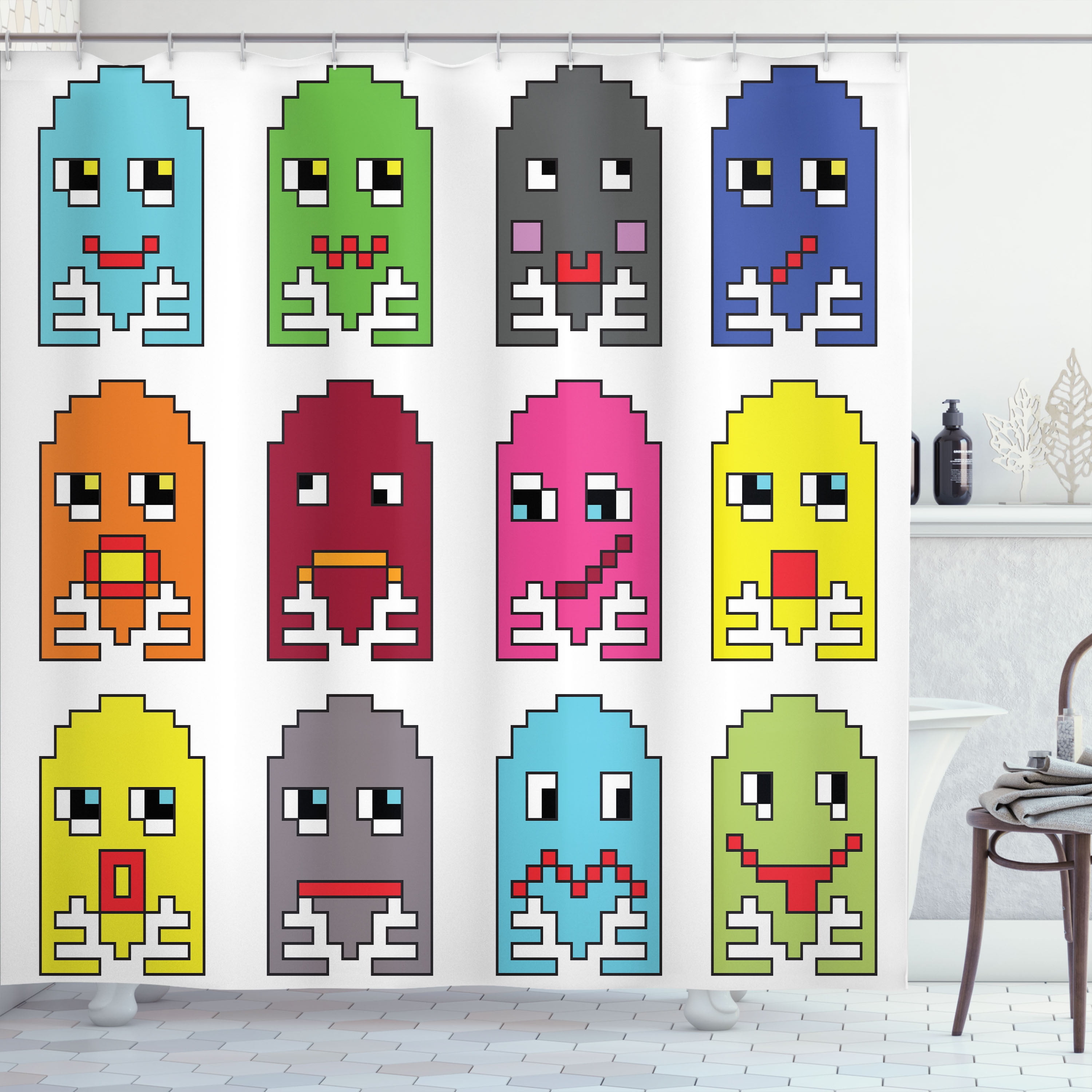 Ambesonne Video Game Shower Curtain, Vintage Cartoon 90s, 69"Wx75"L ...