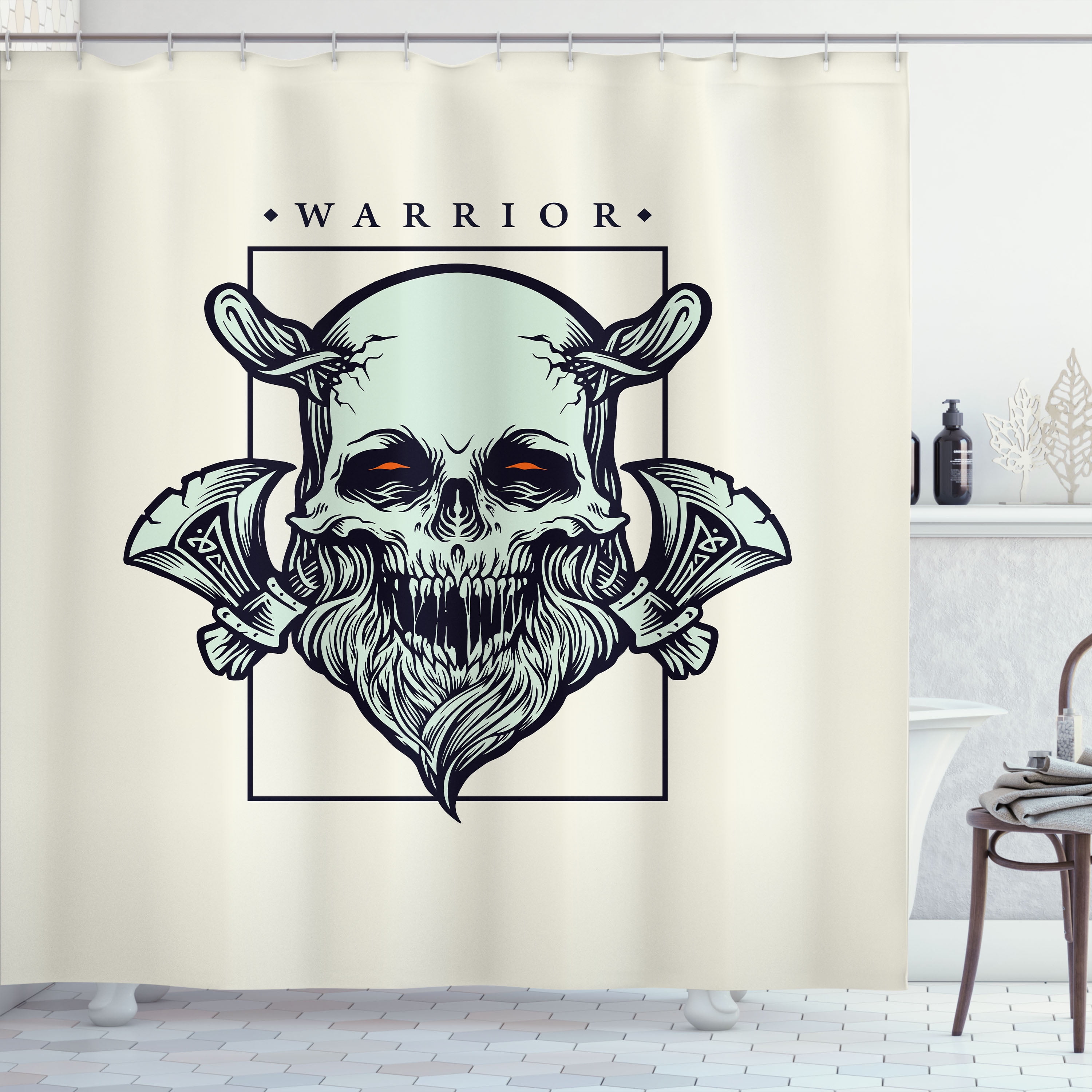 Ambesonne Viking Shower Curtain, Angry Looking Nordic Skull, 69"Wx70"L ...