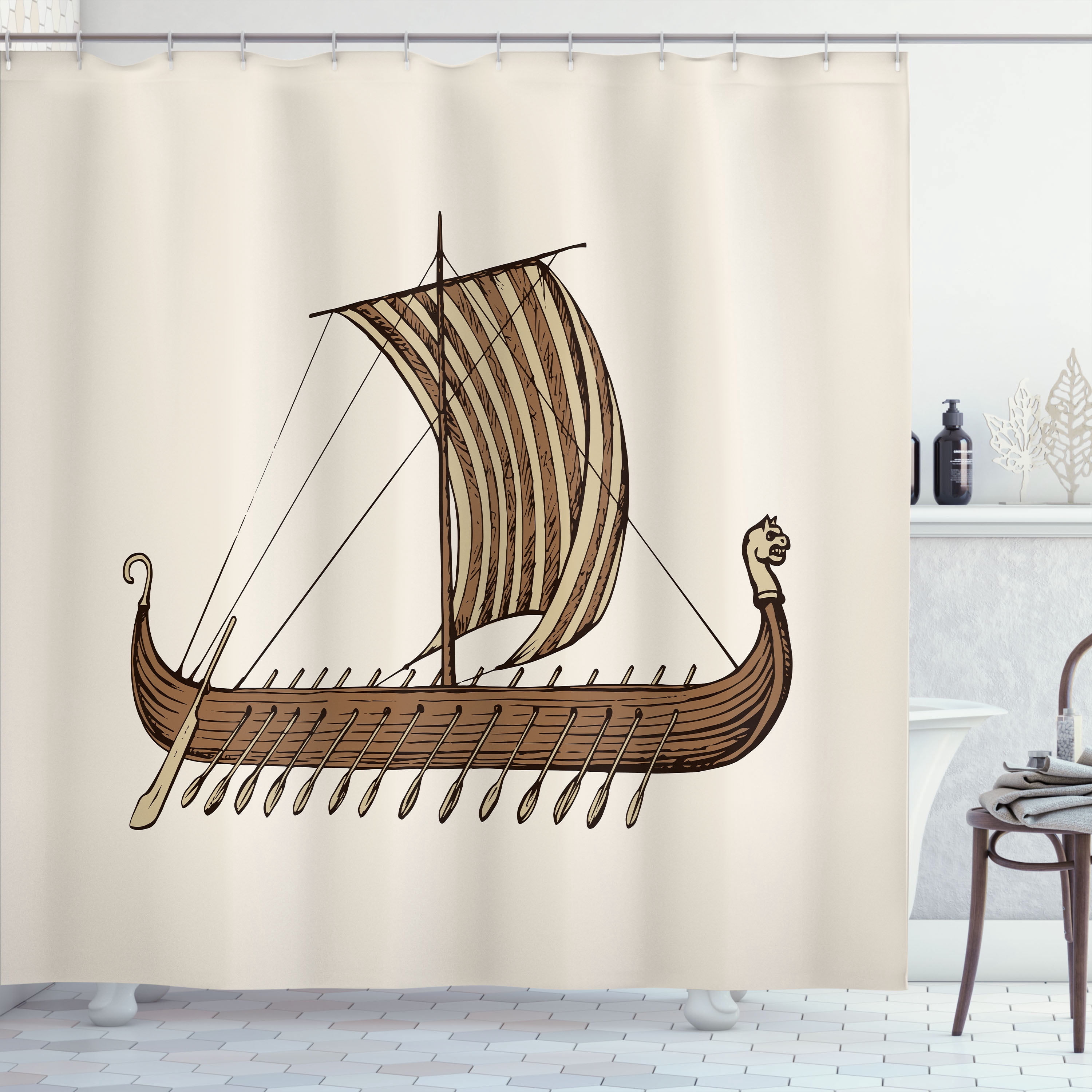 Ambesonne Viking Shower Curtain, Dragon Headed Nordic Ship, 69"Wx75"L ...