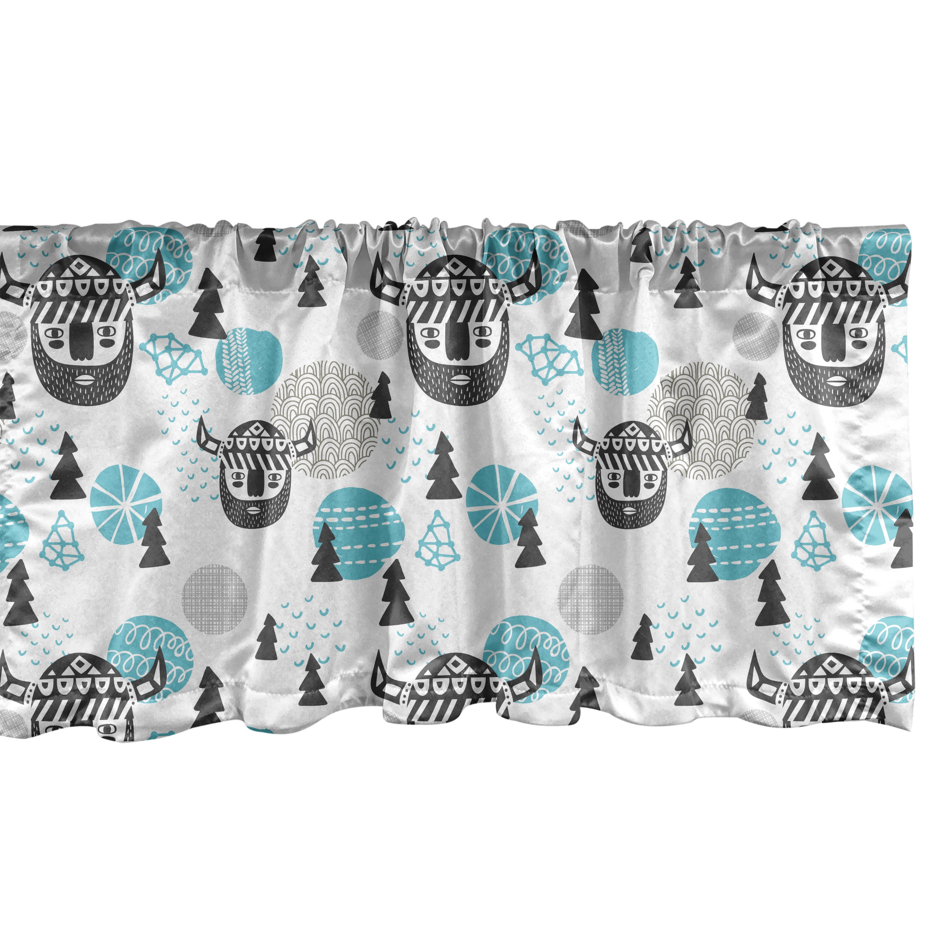 Ambesonne Vikings Window Valance, Viking Faces Woodland, 54" X 18 ...