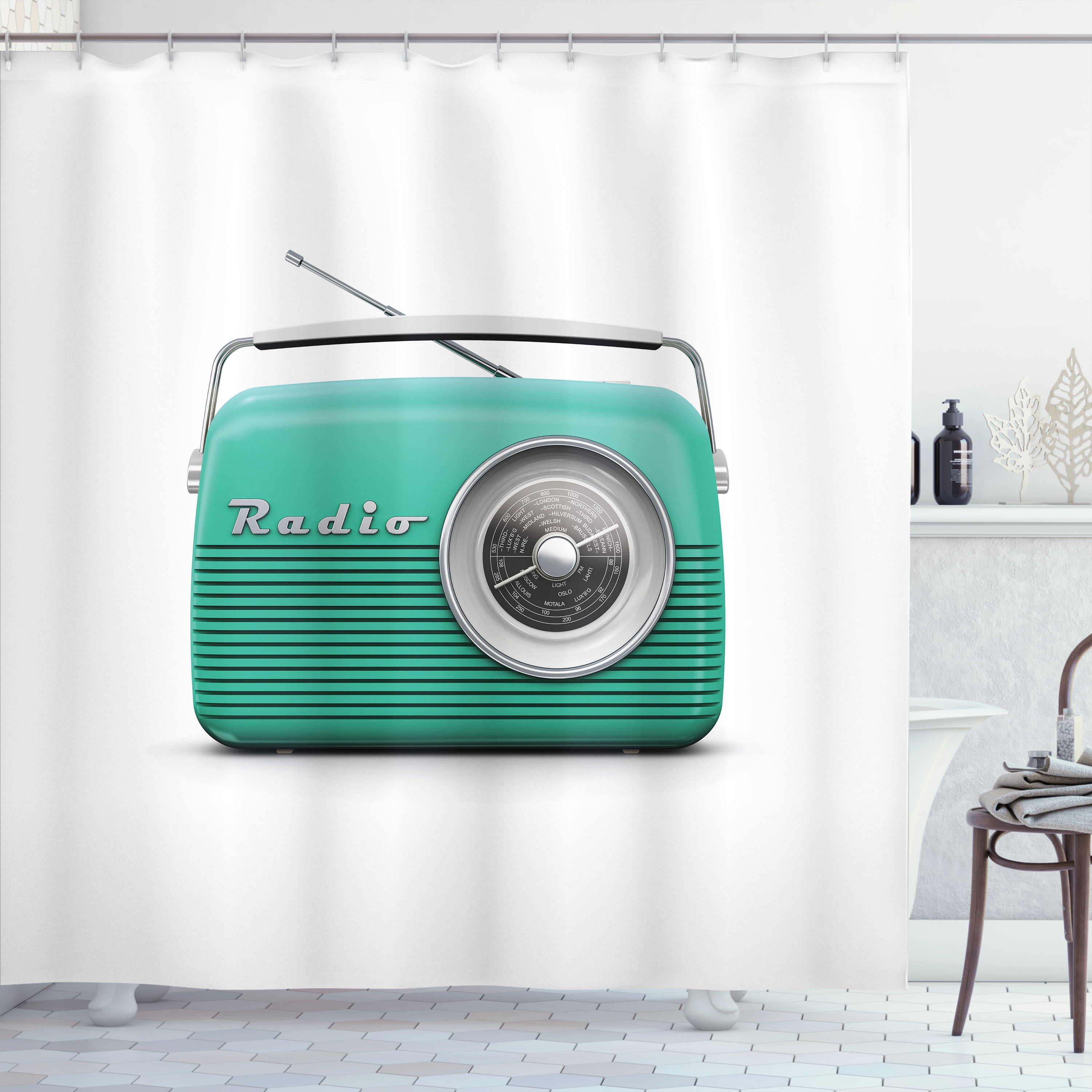 Ambesonne Vintage 70's Shower Curtain, Retro Radio Receiver, 69"Wx75"L ...