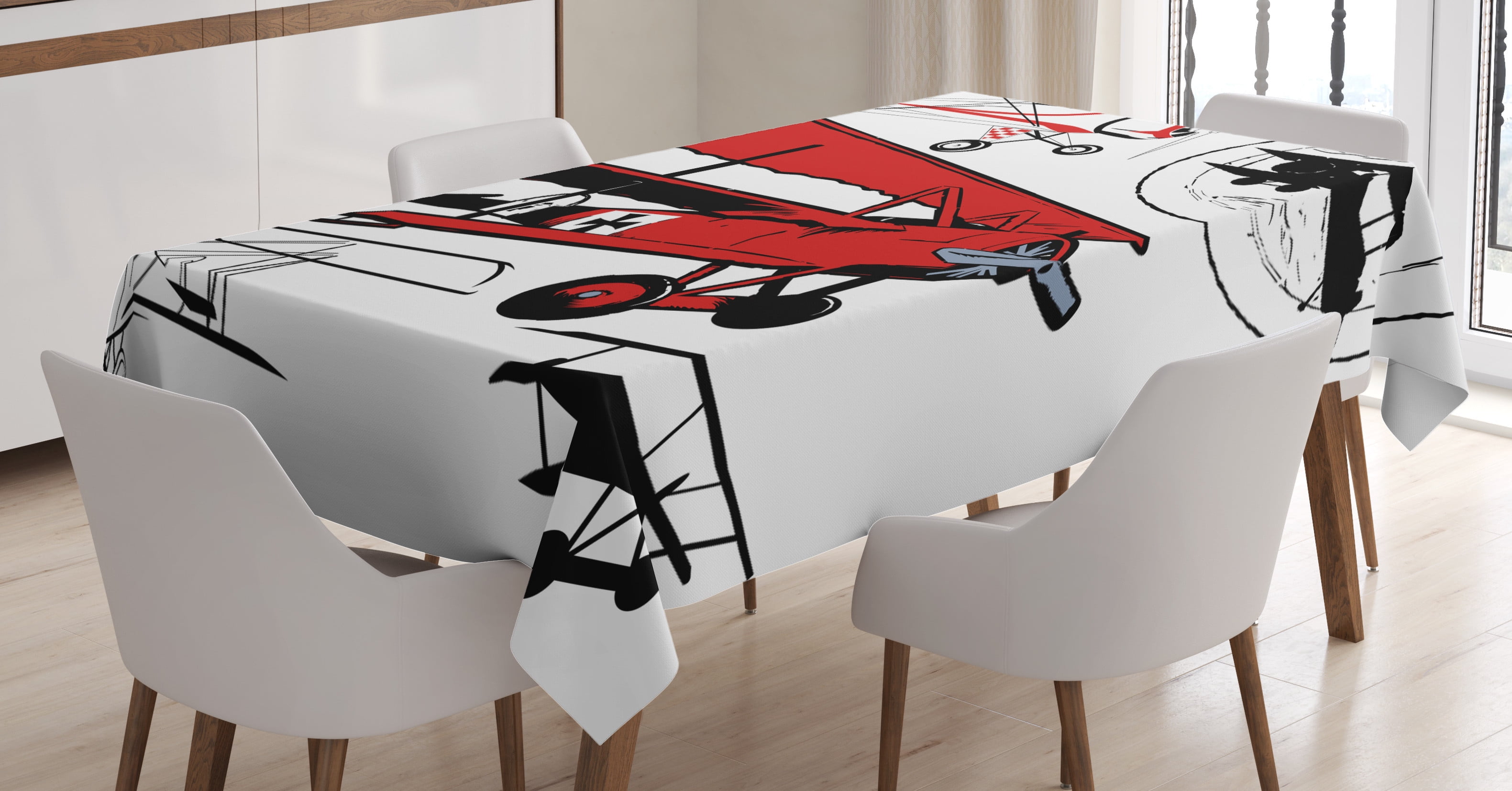 Ambesonne Vintage Airplane Tablecloth Rectangular Table Cover, Biplanes ...