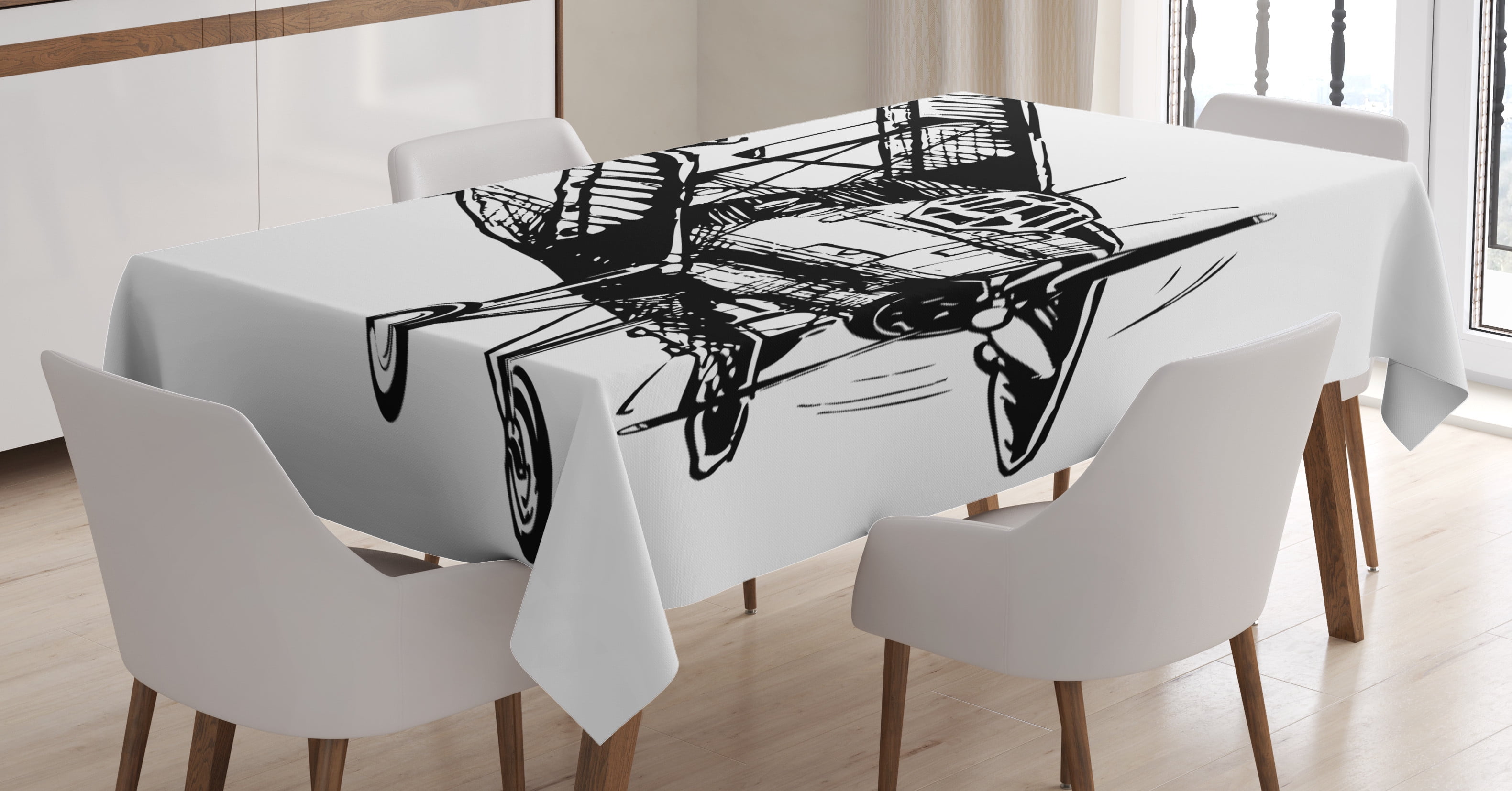 Ambesonne Vintage Airplane Tablecloth Rectangular Table Cover, Sketch ...