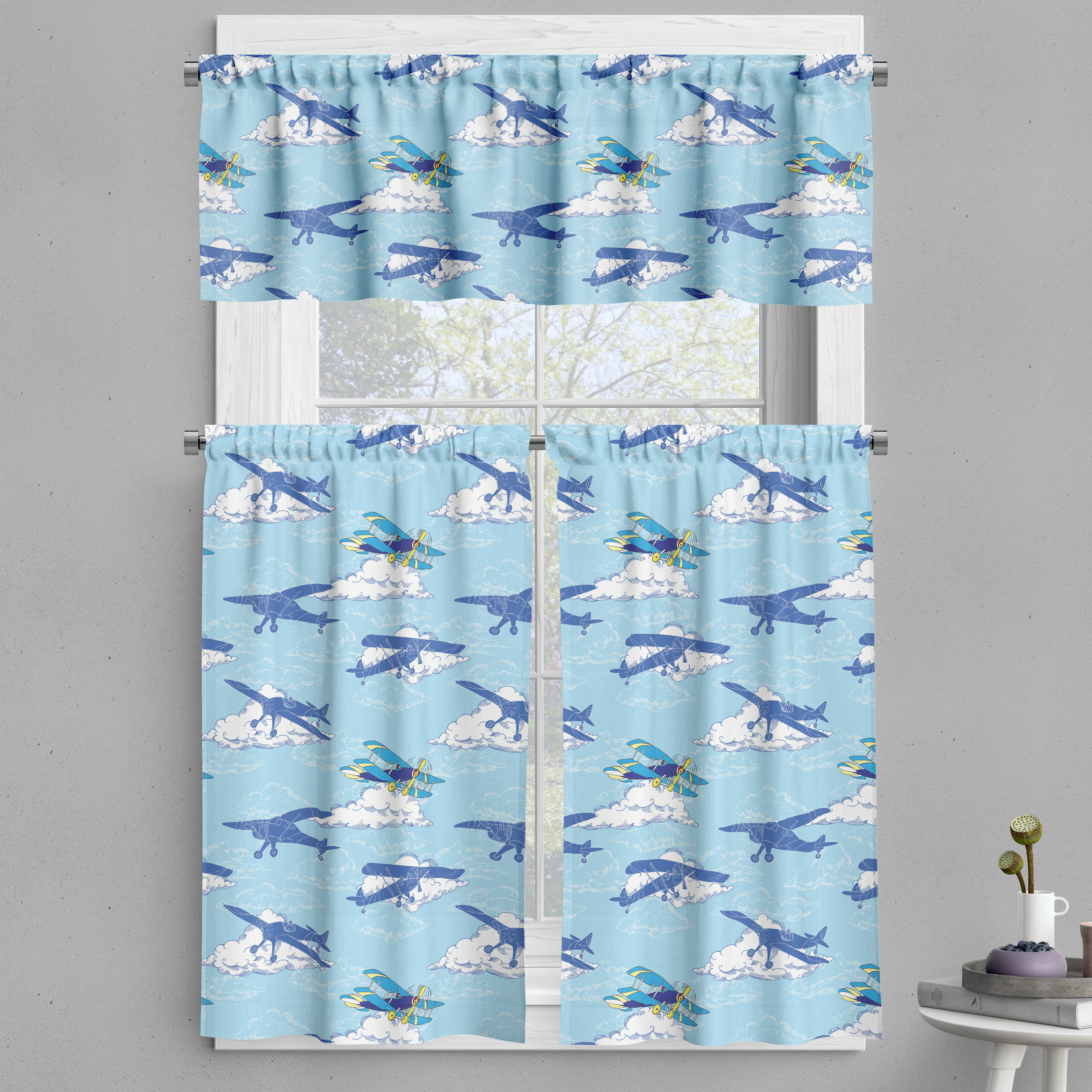 Ambesonne Vintage Airplane Valance & Curtain, Flying Crafts, 55"x45 ...