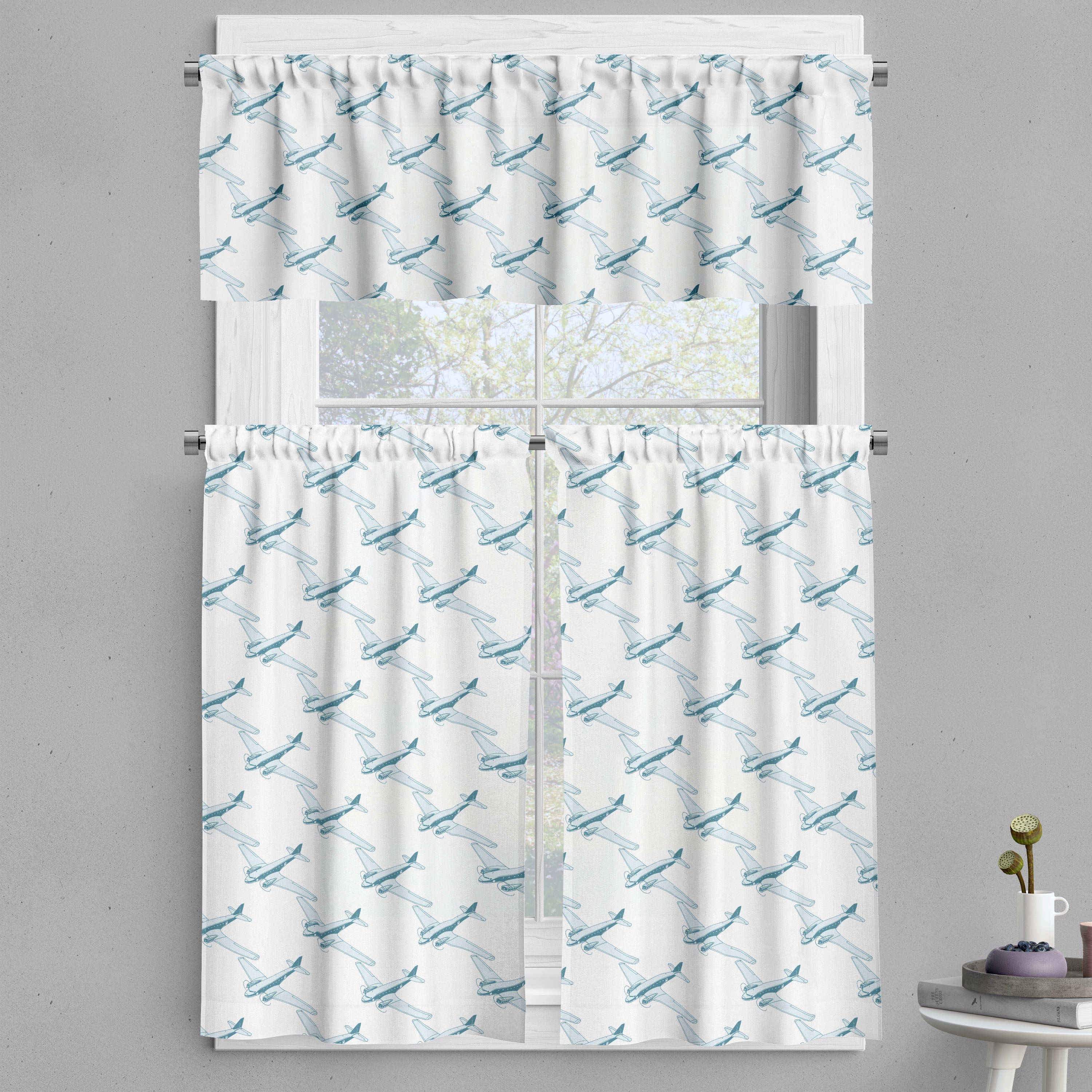 Ambesonne Vintage Airplane Valance & Curtain, Travel Pattern, 55"x24 ...
