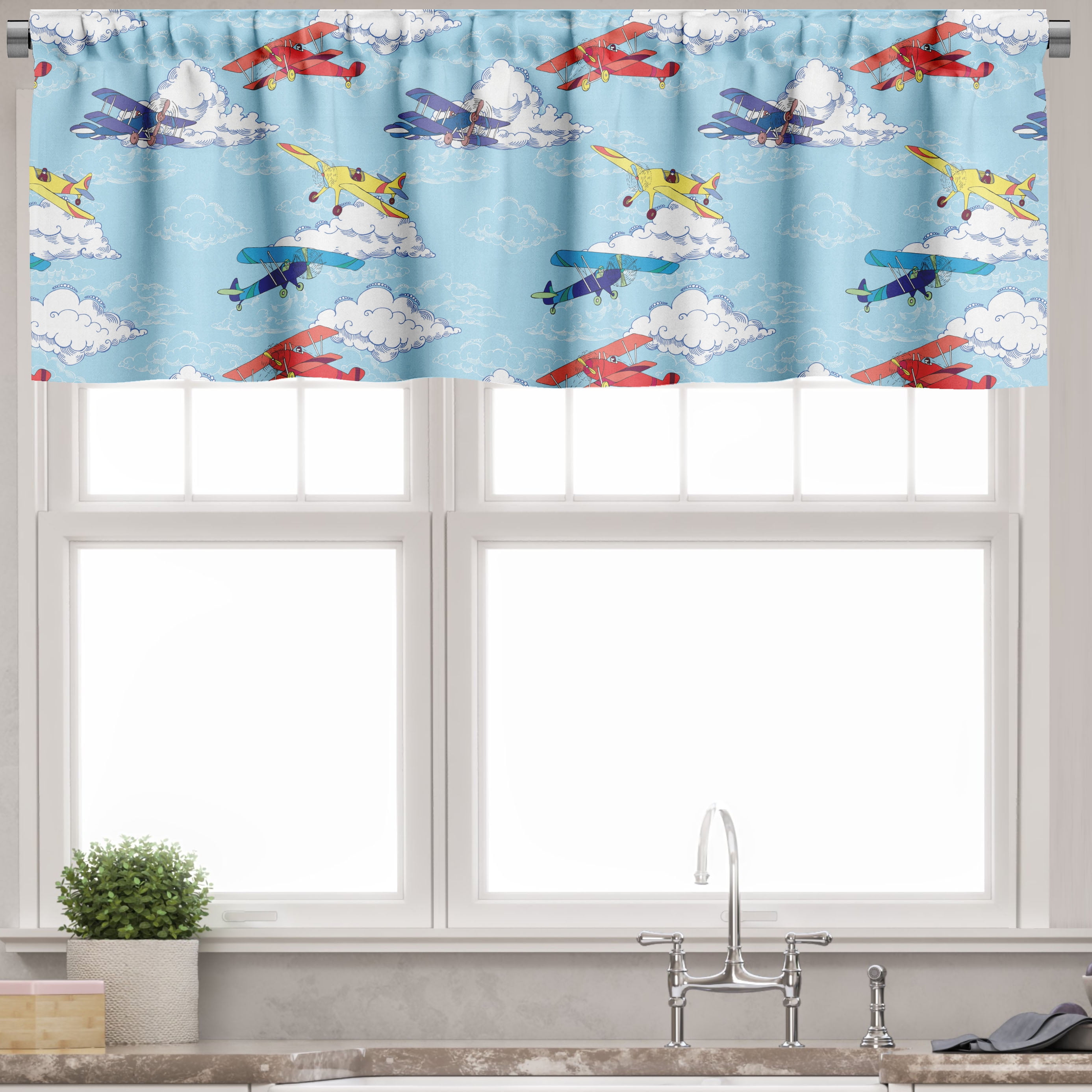 Ambesonne Vintage Airplane Valance Pack of 2, Sketch Planes, 54"X12 ...