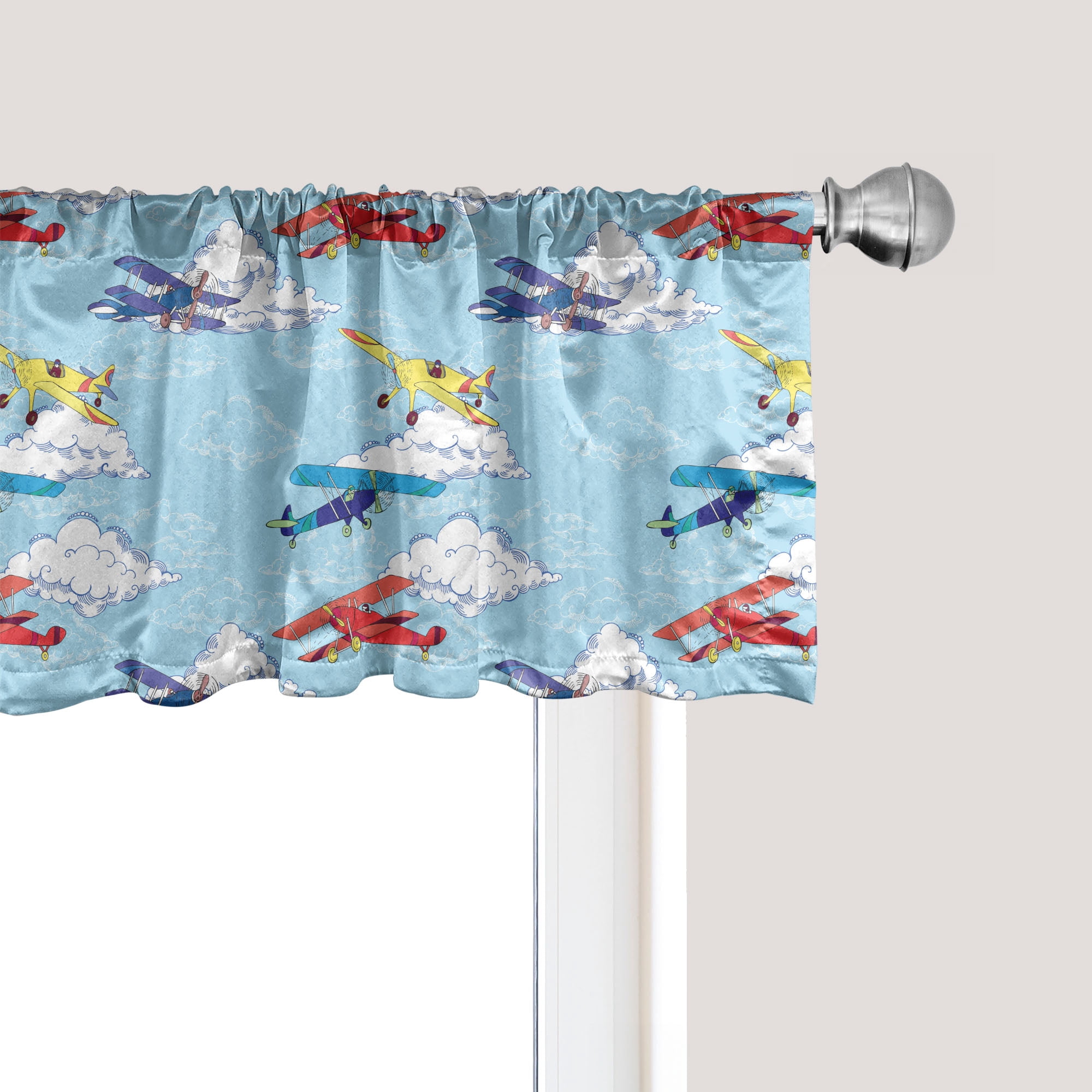 Ambesonne Vintage Airplane Window Valance, Colorful Sketch Style ...