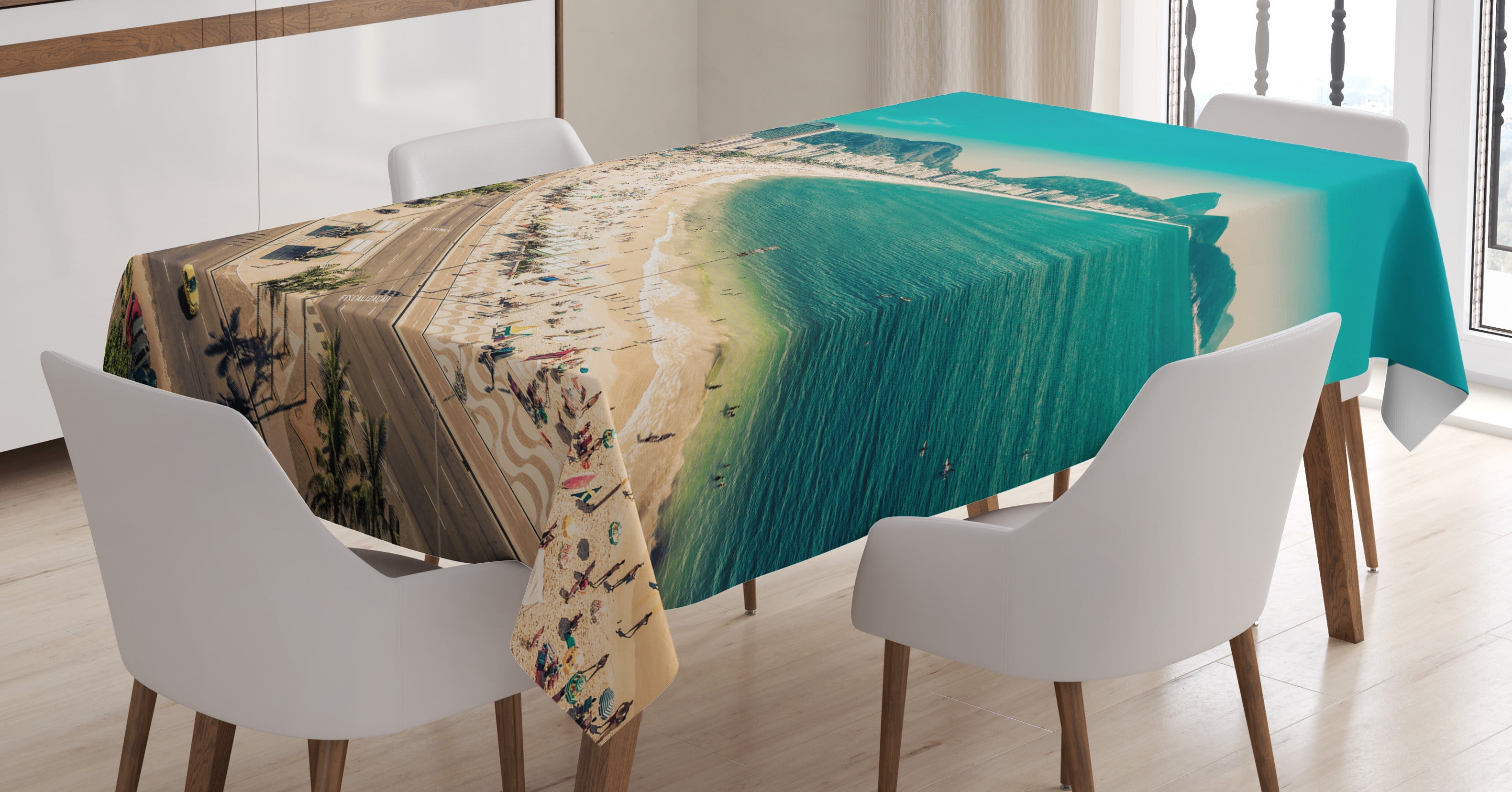Ambesonne Vintage Beach Tablecloth Rectangular Table Cover, Copacabana ...