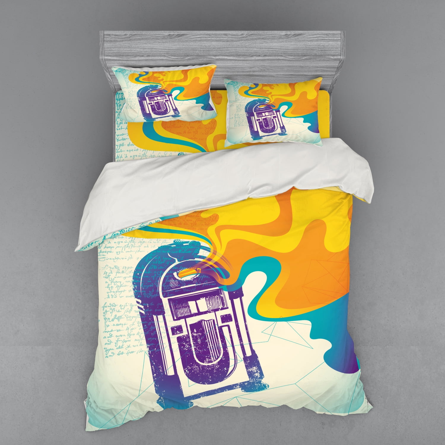Ambesonne Vintage Bedding Set 4 Pcs, Retro Vintage Radio Music, Queen ...