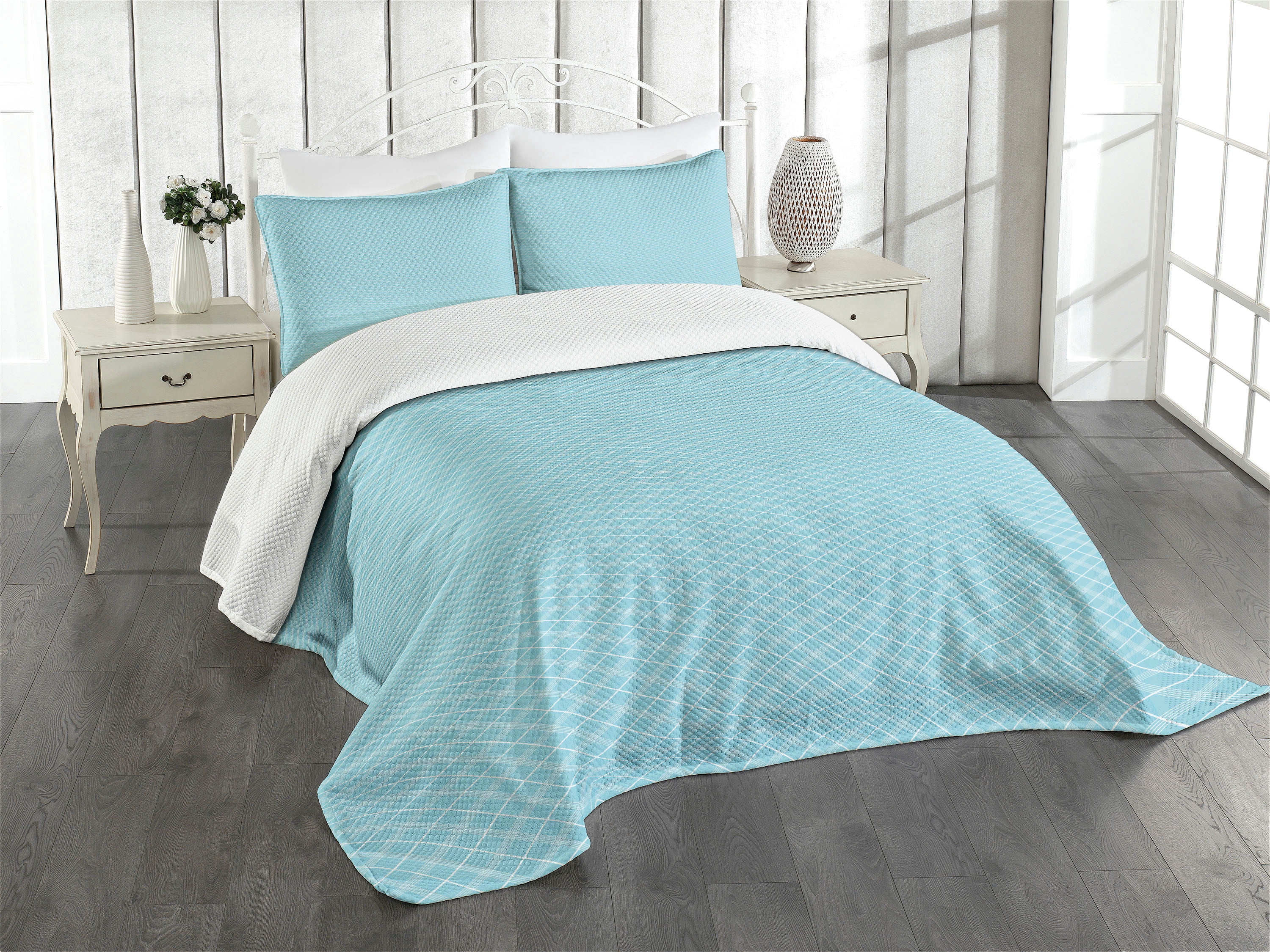 Ambesonne Vintage Blue Quilted Bedspread Set 3 Pcs, Classical Argyle ...