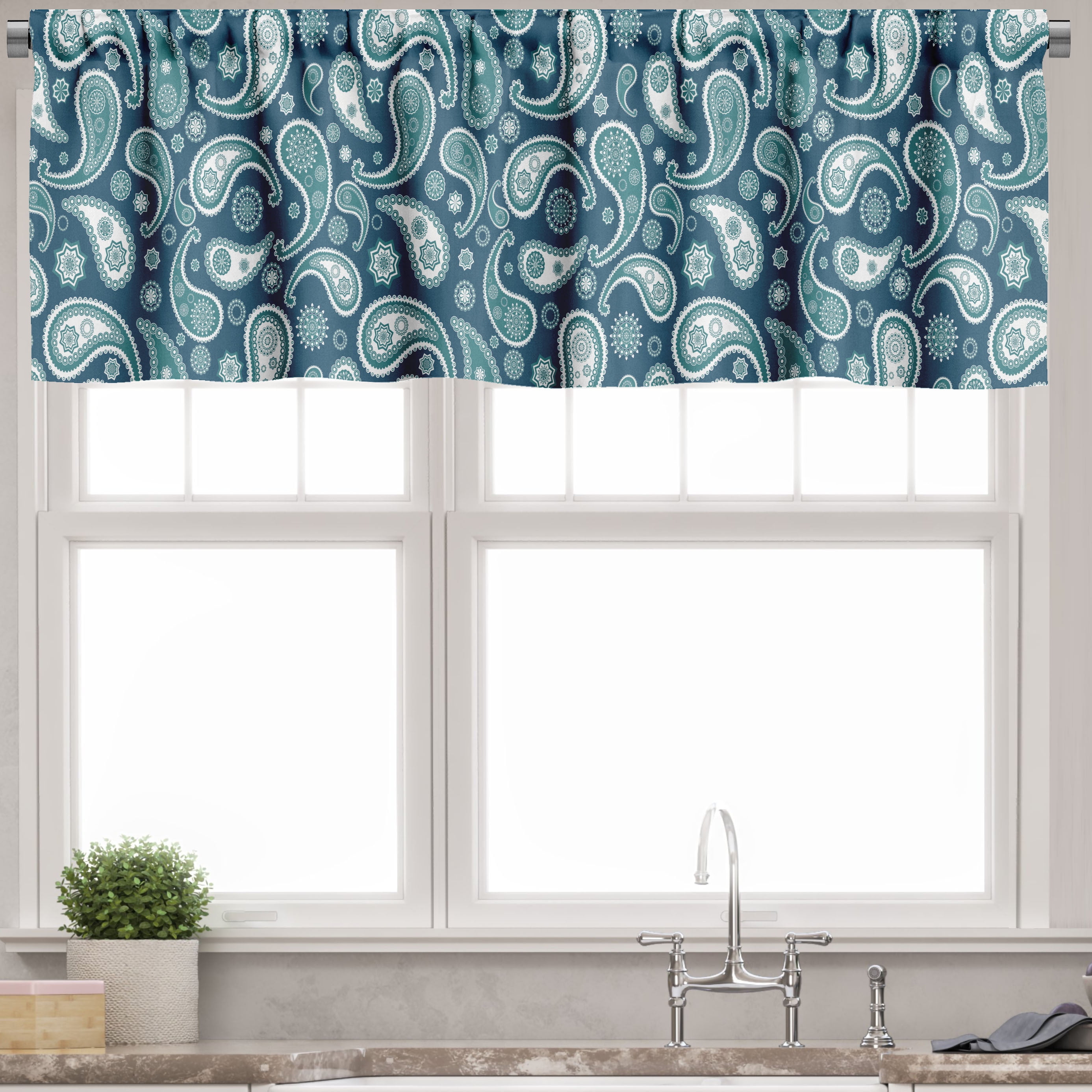 Ambesonne Vintage Blue Window Valance, Eastern Paisley, 54" X 18", Dark ...