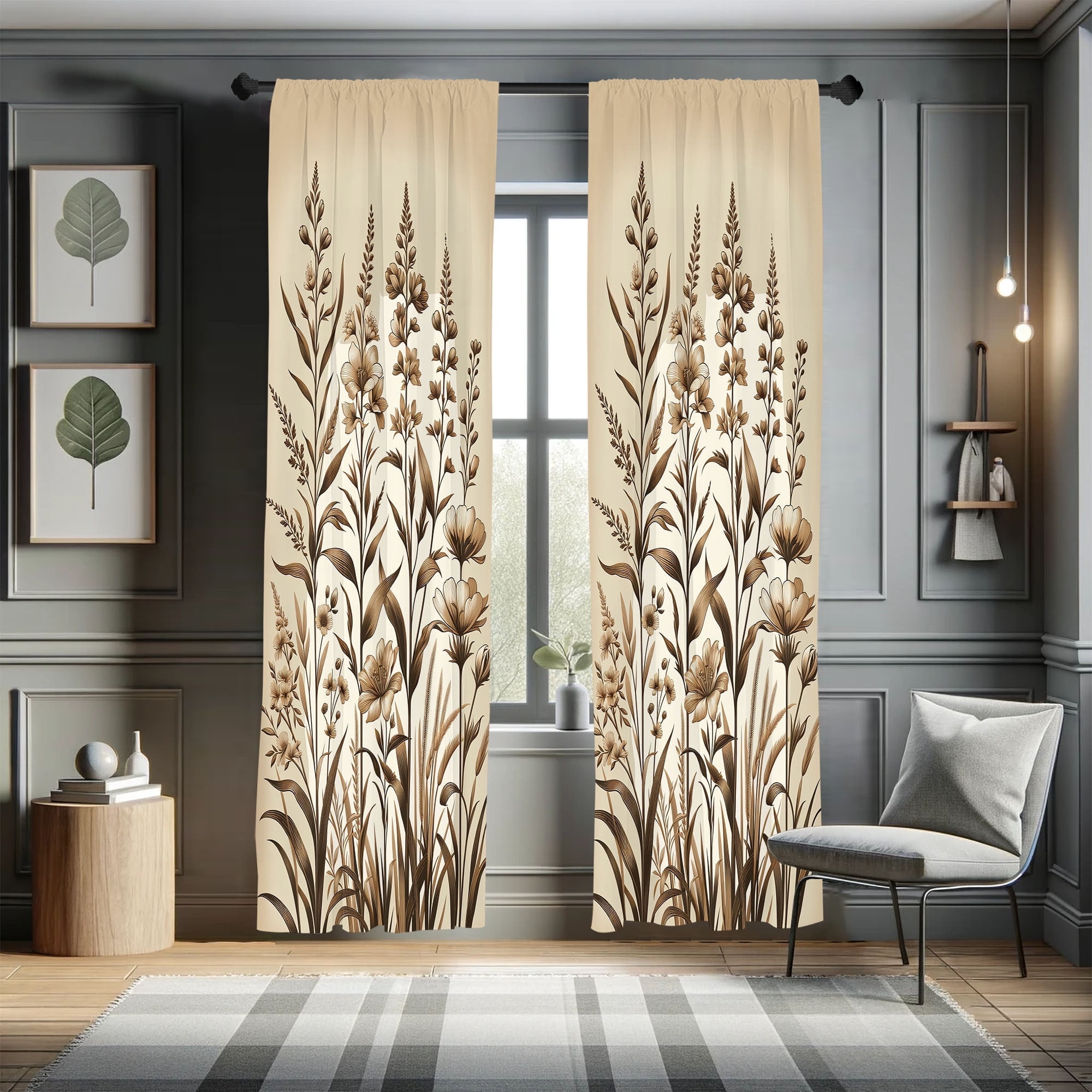 Ambesonne Vintage Botanical Curtains 2 Panel Set, Sepia Earthy Tone ...