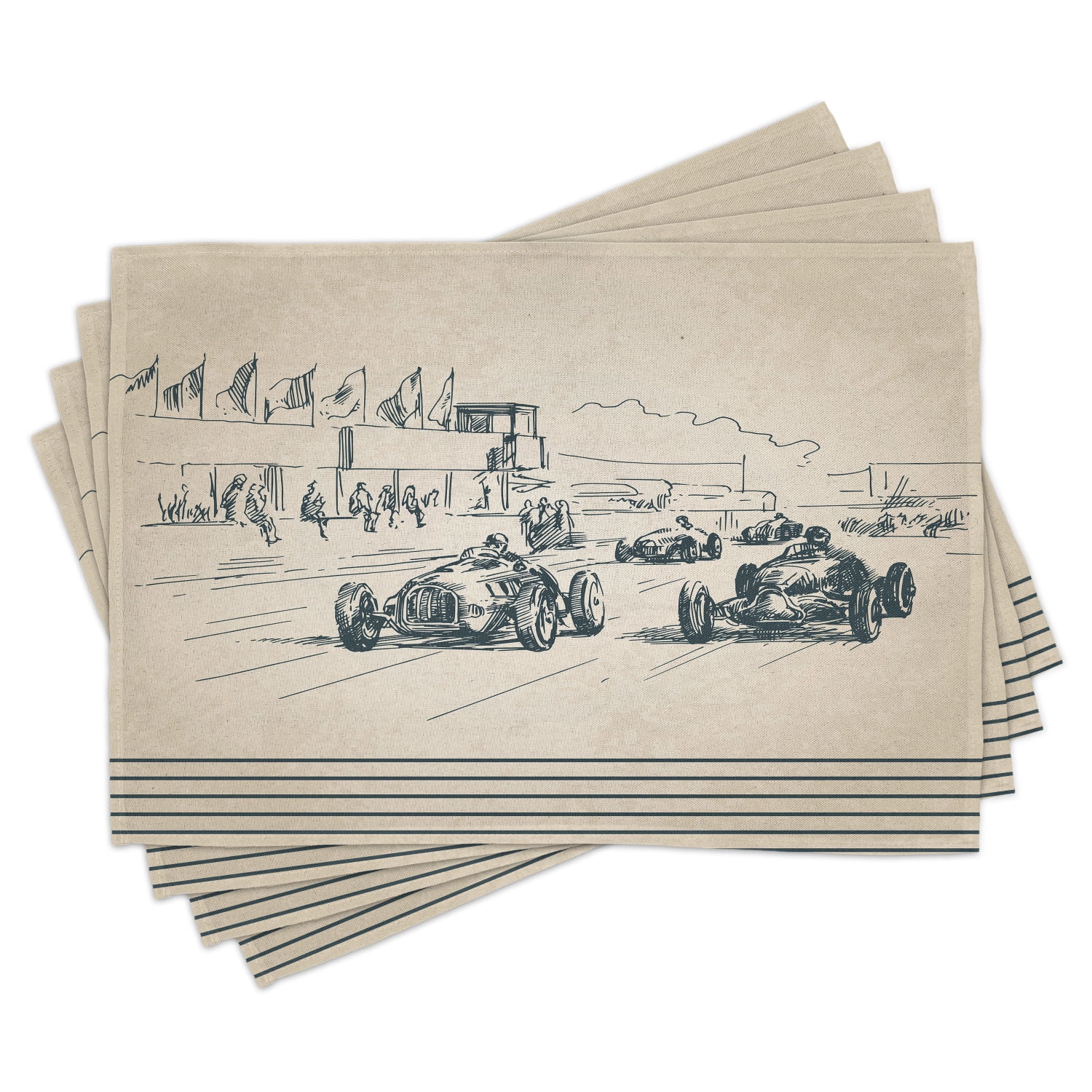 Ambesonne Vintage Car Place Mats Set of 4, Racing Cars Sketchy ...