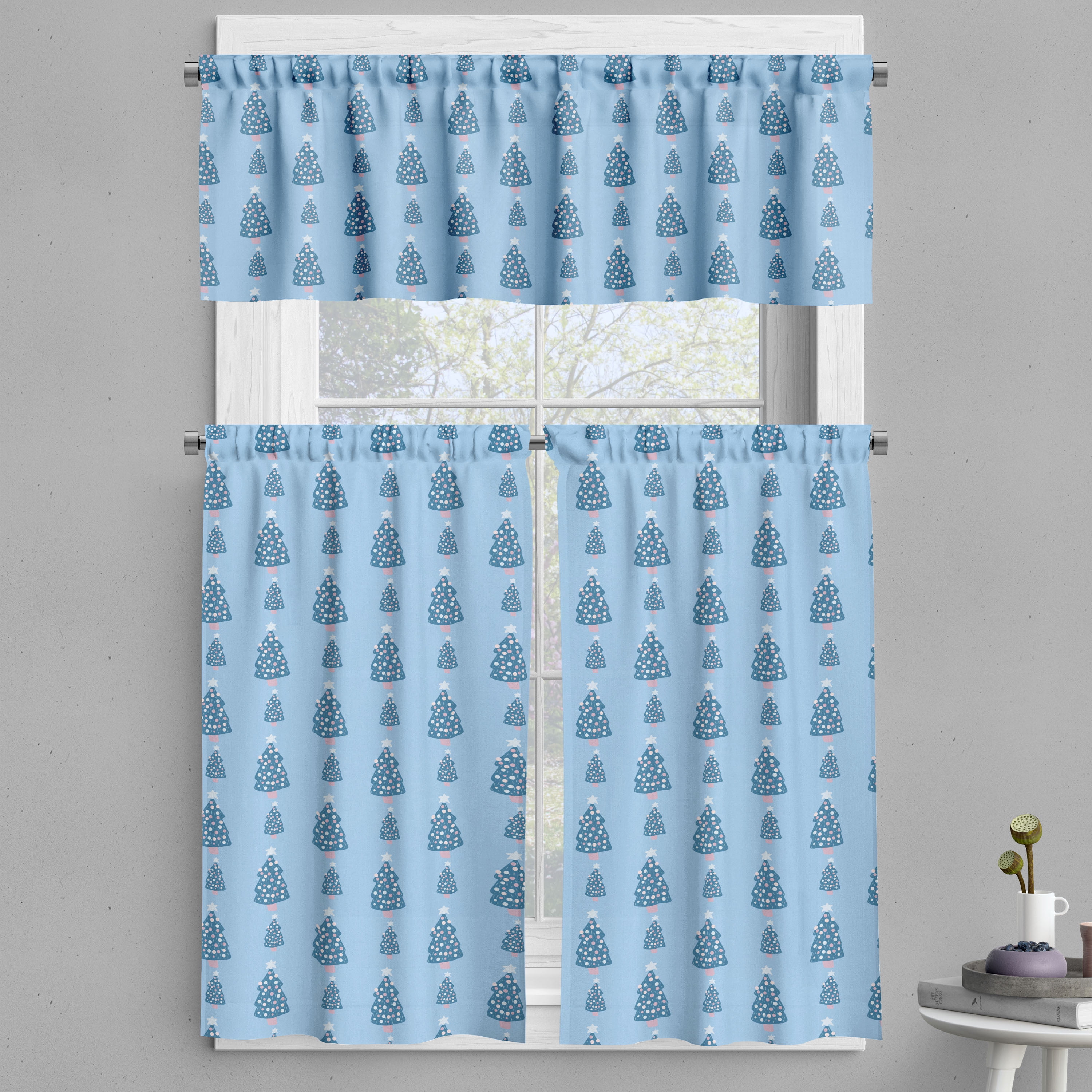 Ambesonne Vintage Christmas Valance & Curtain, Funny Pastel Tree, 55 ...