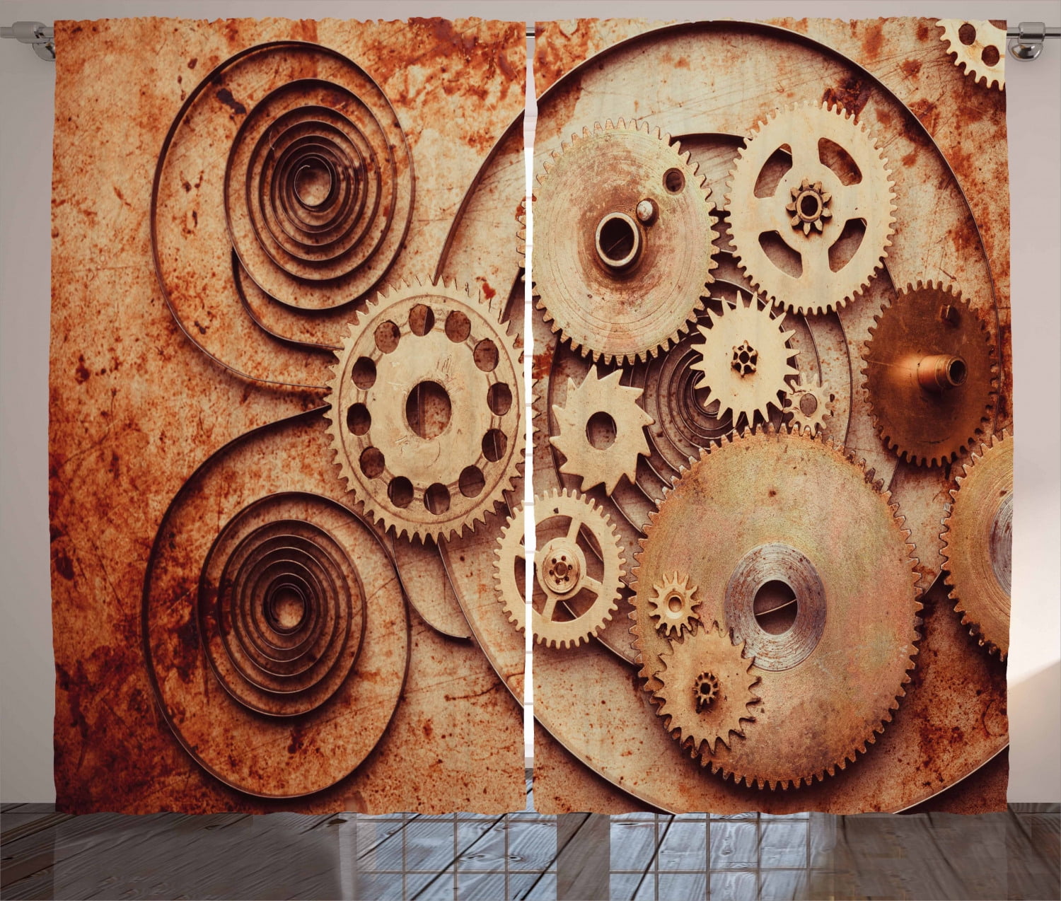 Ambesonne Vintage Curtains 2 Panel Set, Mechanical Clocks Gears, 108" x ...