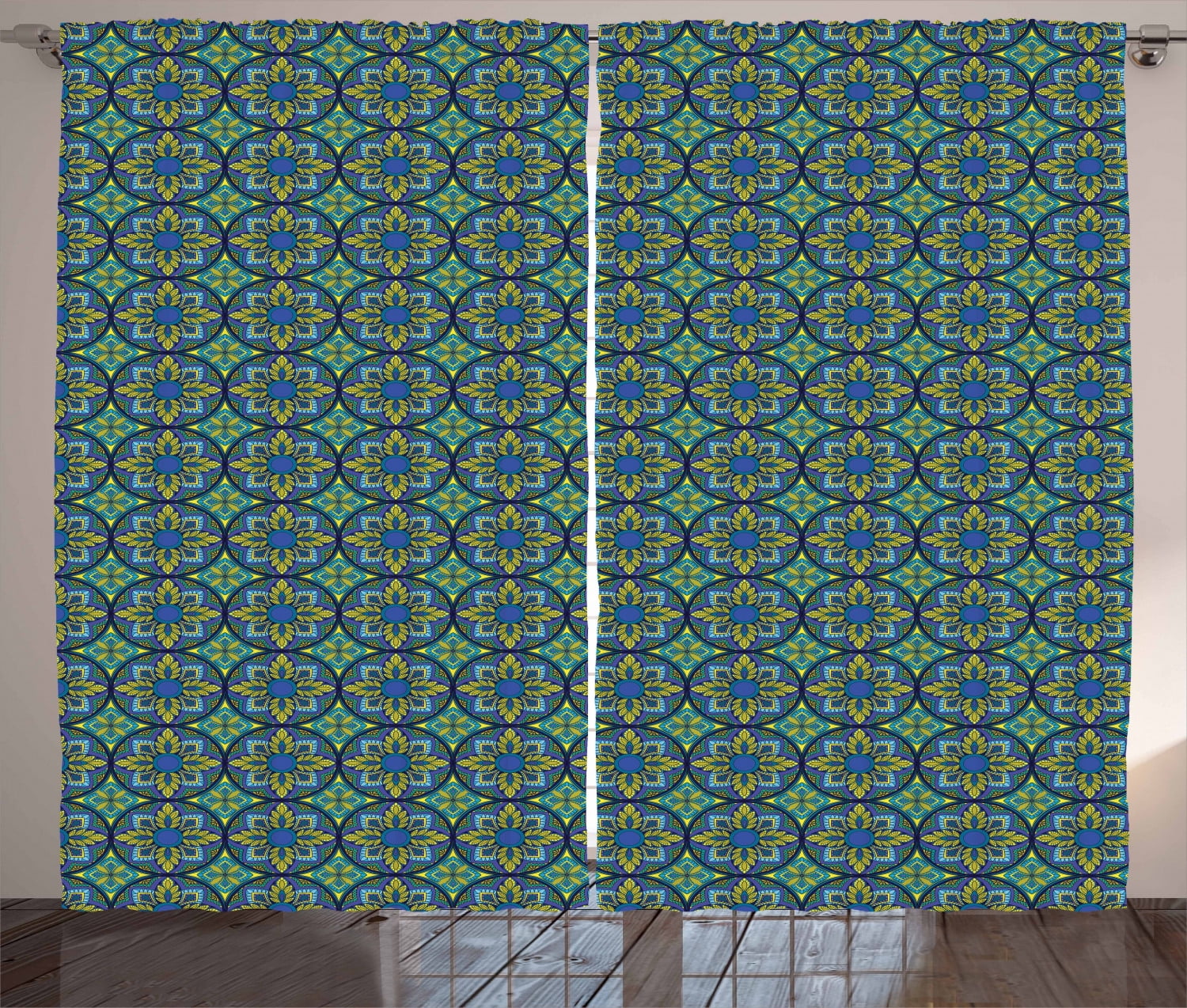 Ambesonne Vintage Curtains 2 Panel Set, Mosaic Tiles Pattern, 108" x ...